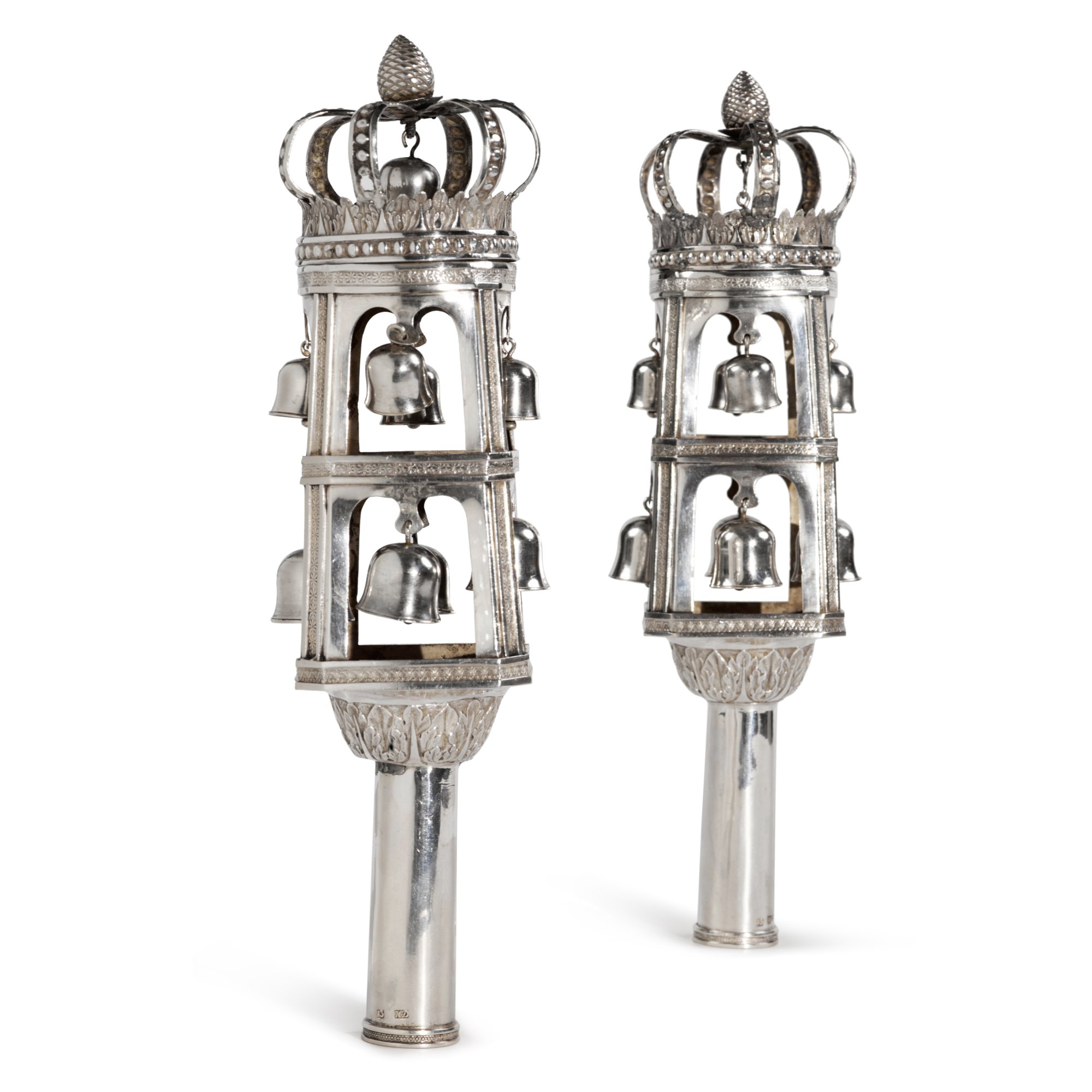 A German Silver Set of a Pair of Torah Finials and Torah Shield, Maker ...