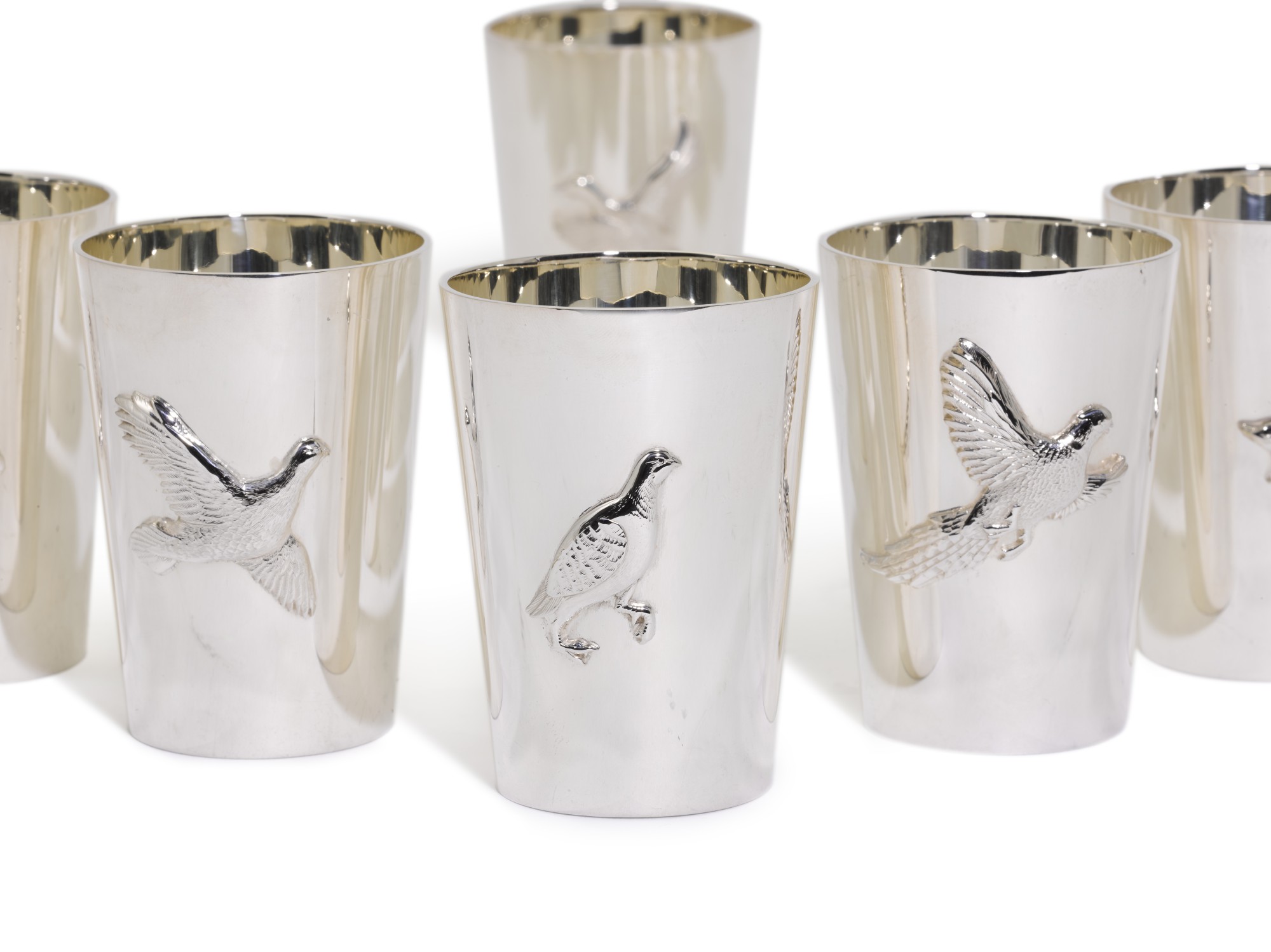 A set of ten Elizabeth II silver game bird shooting beakers, Hamilton ...