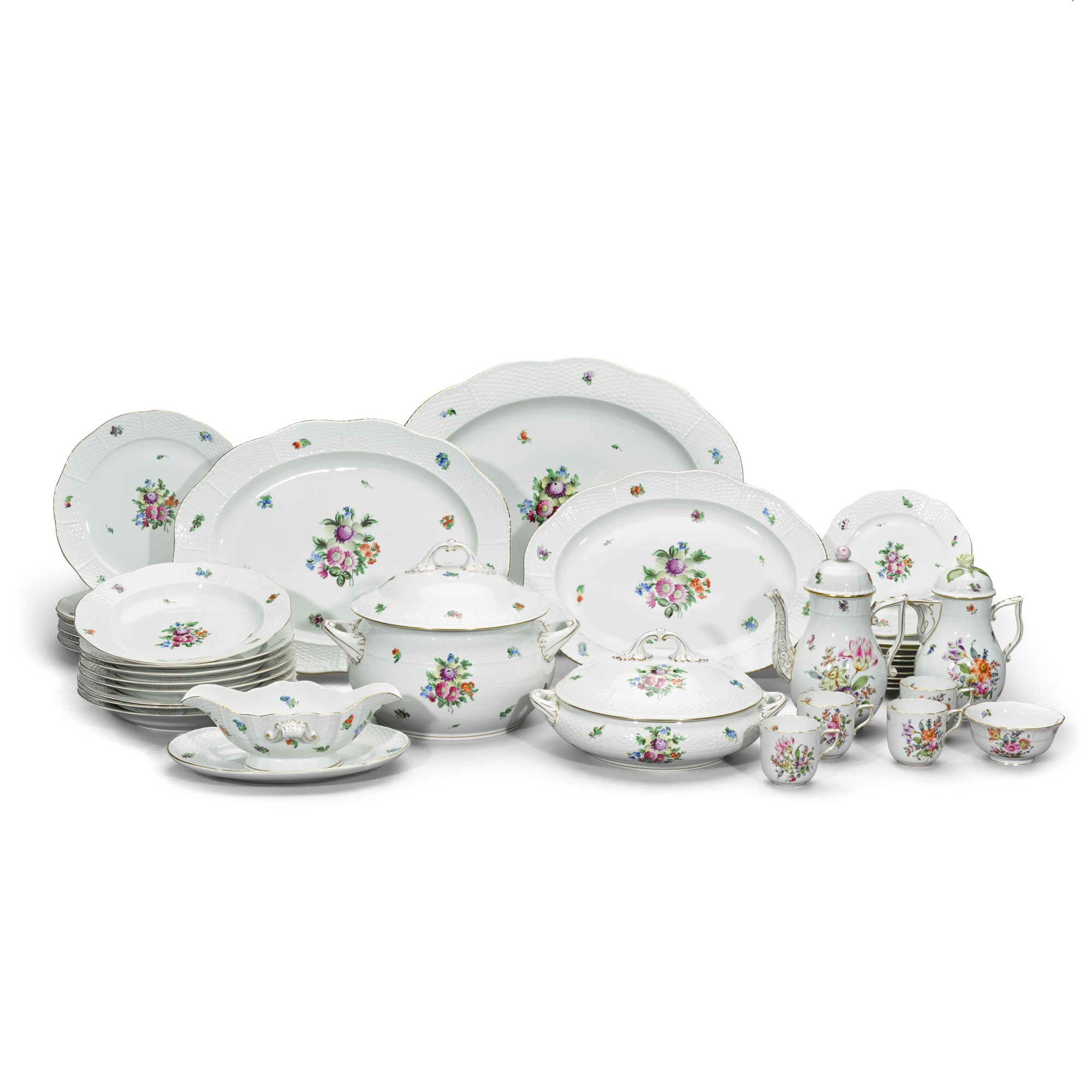 A Herend ozier moulded 'Saxon' pattern dinner and coffee service, 20th ...