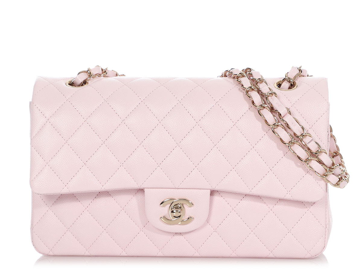 Chanel Light Pink Quilted Caviar Medium Classic Double Flap Light Gold ...
