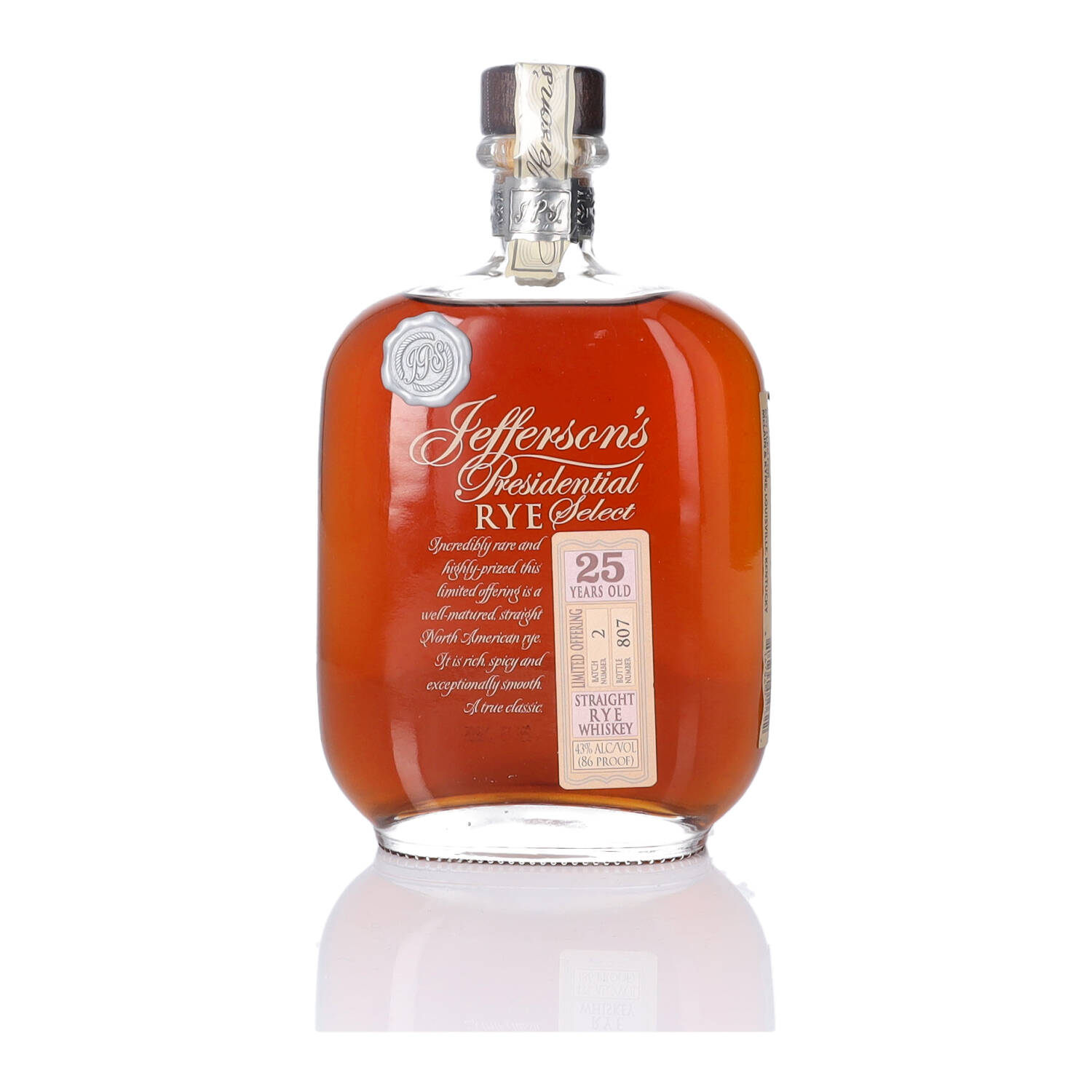 Jefferson's Presidential Select Rye 25 Year Old 86 Proof NV (1 BT 75cl ...