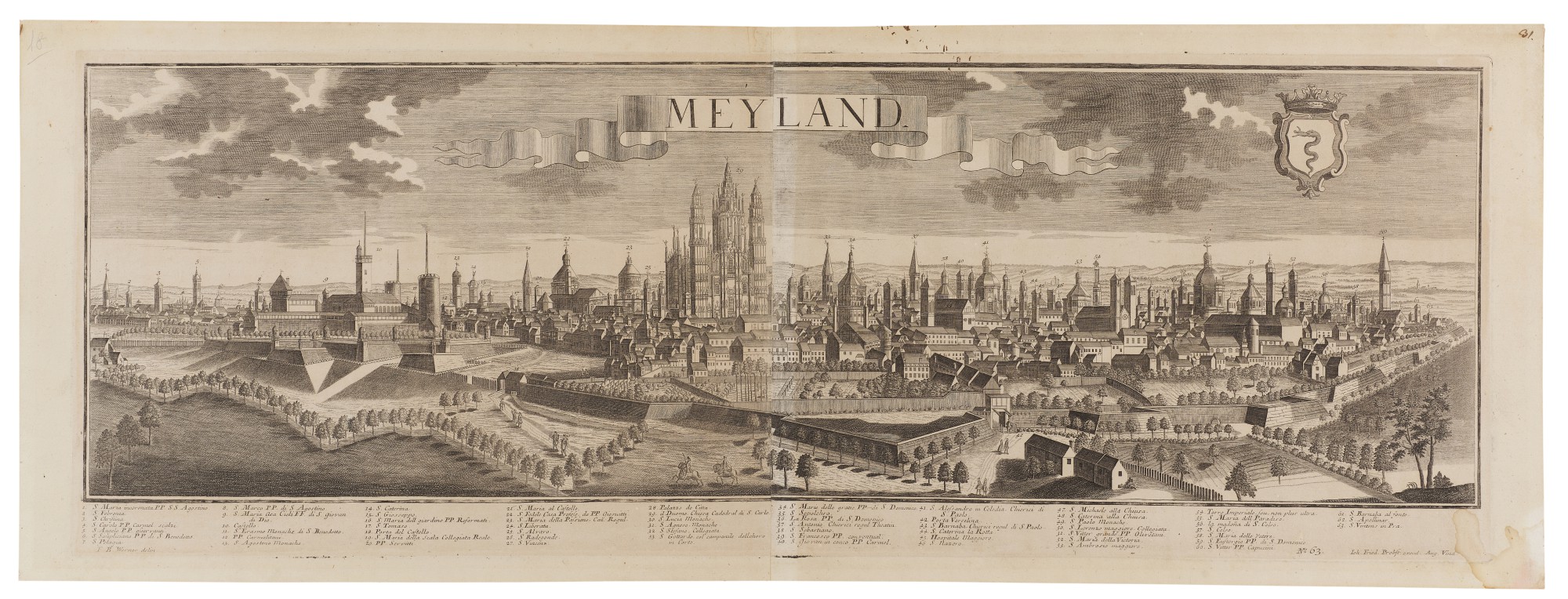 Johann Friedrich Probst Meyland Una Grande Veduta Incisa Augsburg
