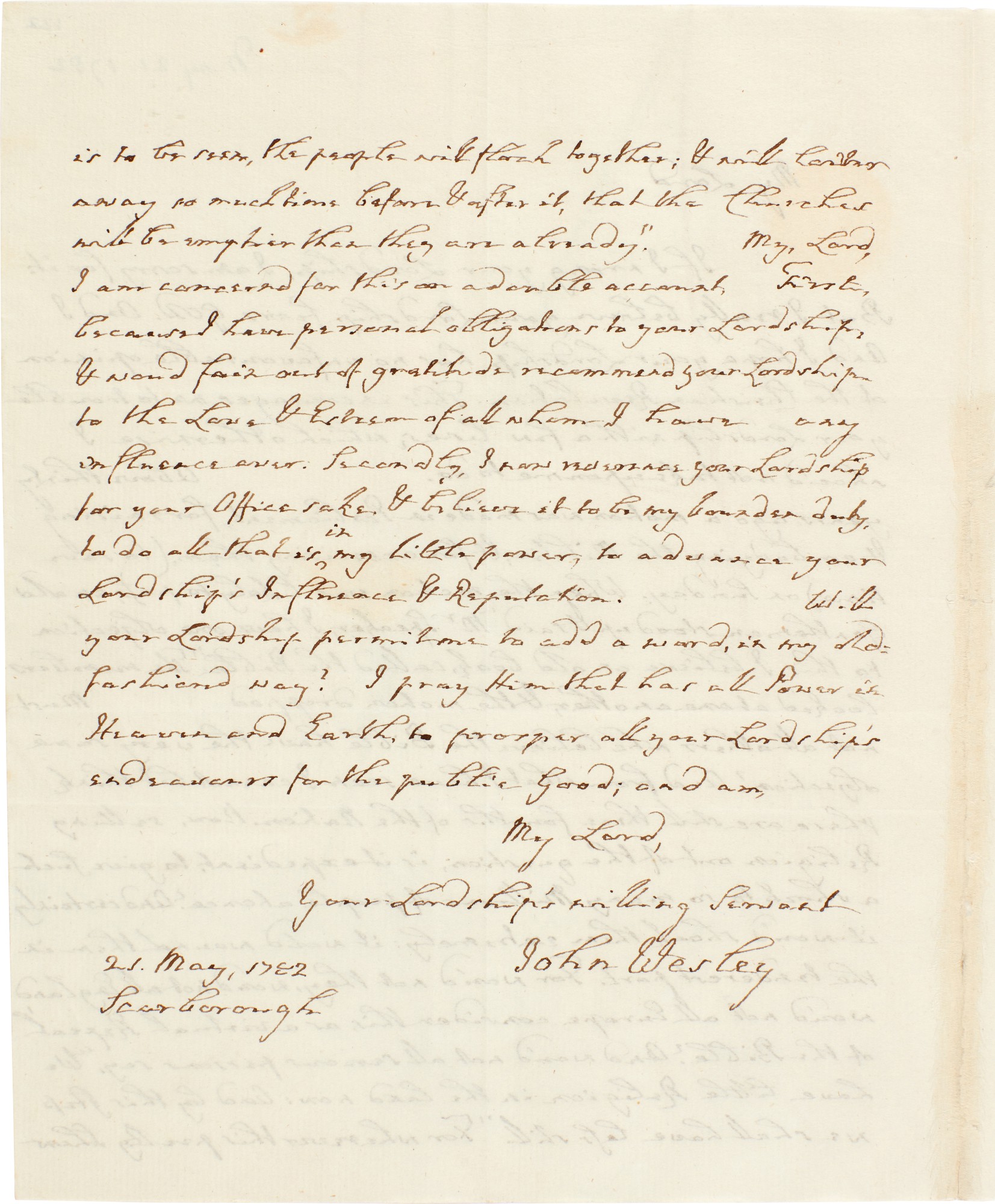 John Wesley | Autograph letter signed, complaining of militia training ...