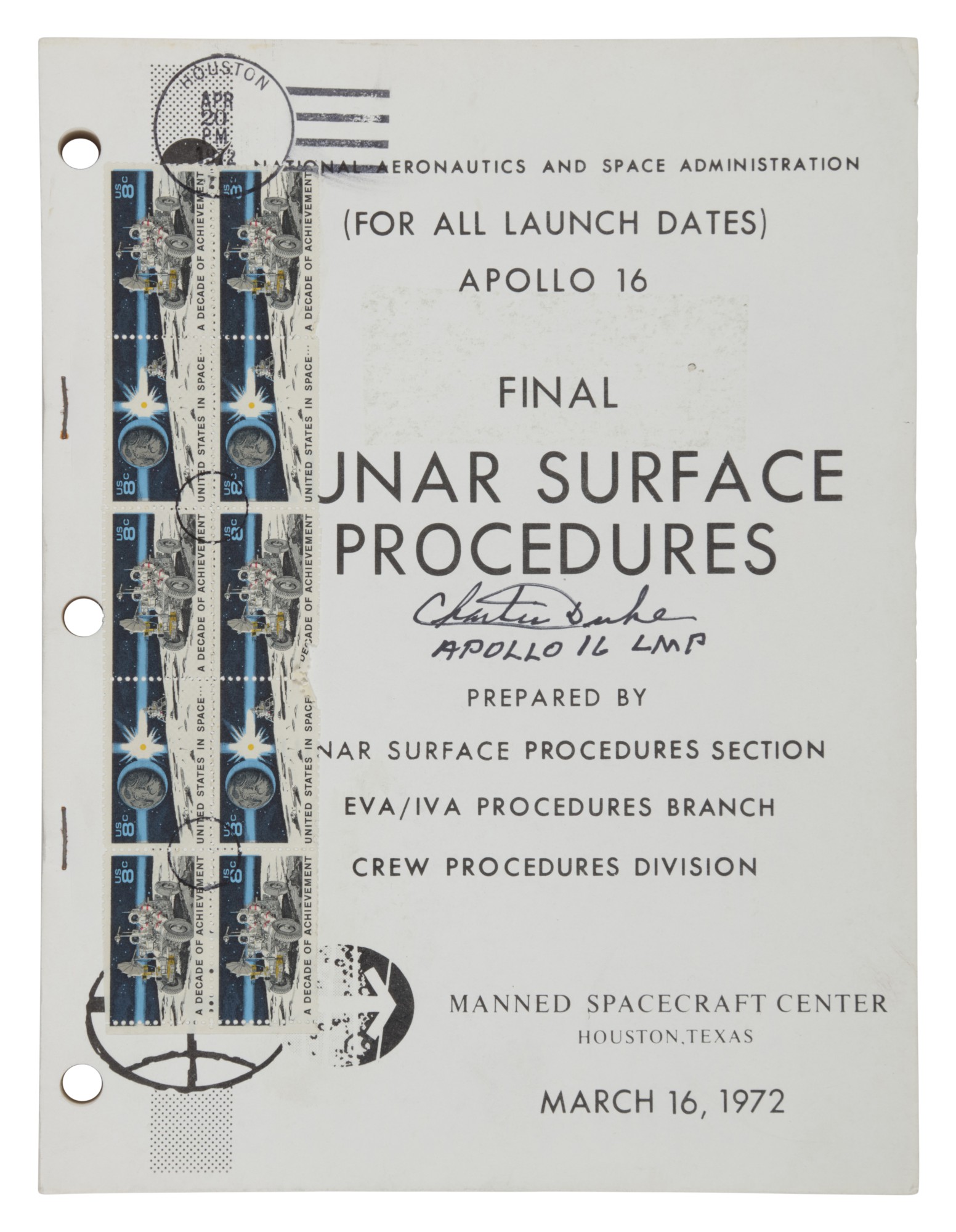 [Apollo 16] — Flight Plan and Lunar Surface Procedures. Signed and ...