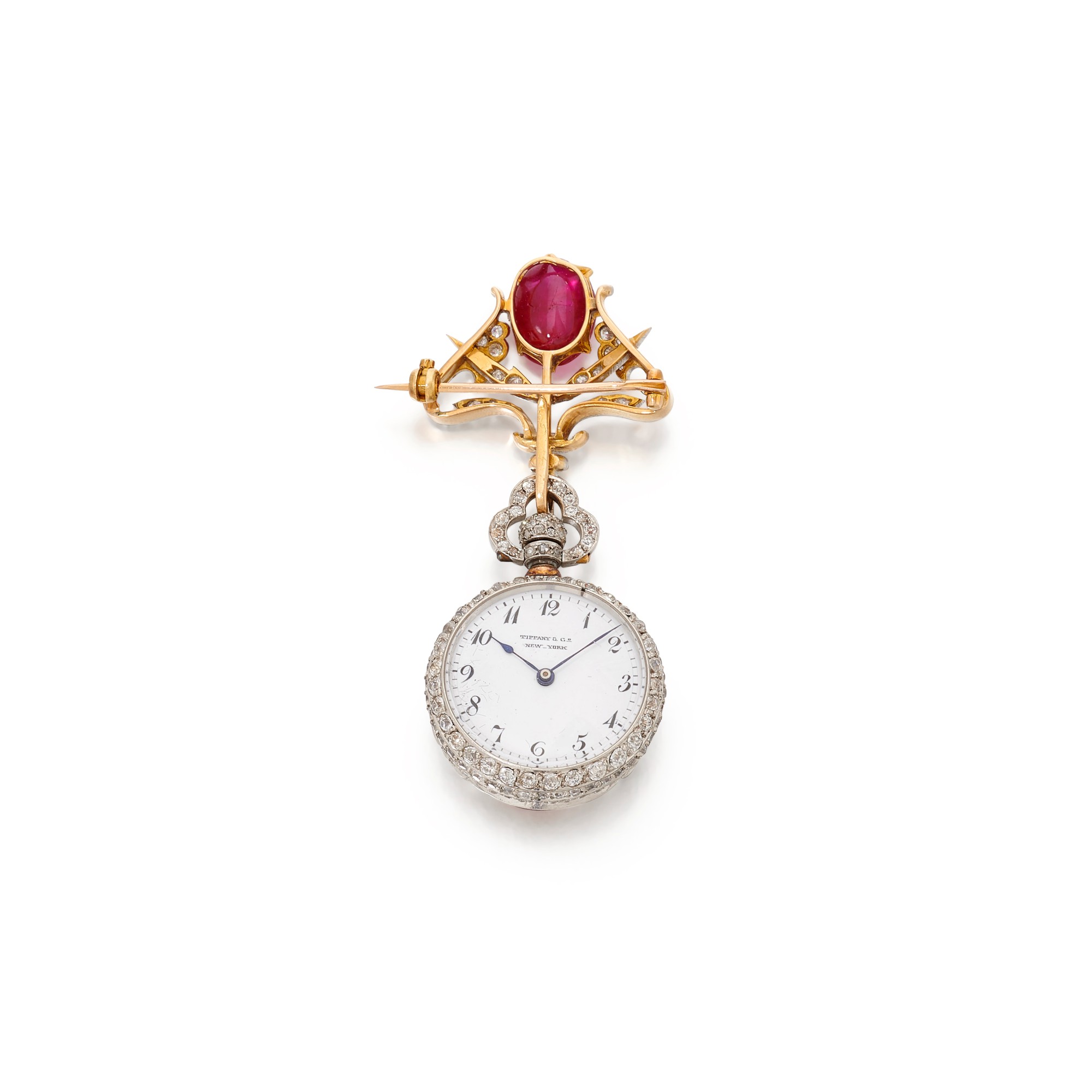 Ruby and diamond brooch- watch (Spilla -orologio in diamanti e rubini ...