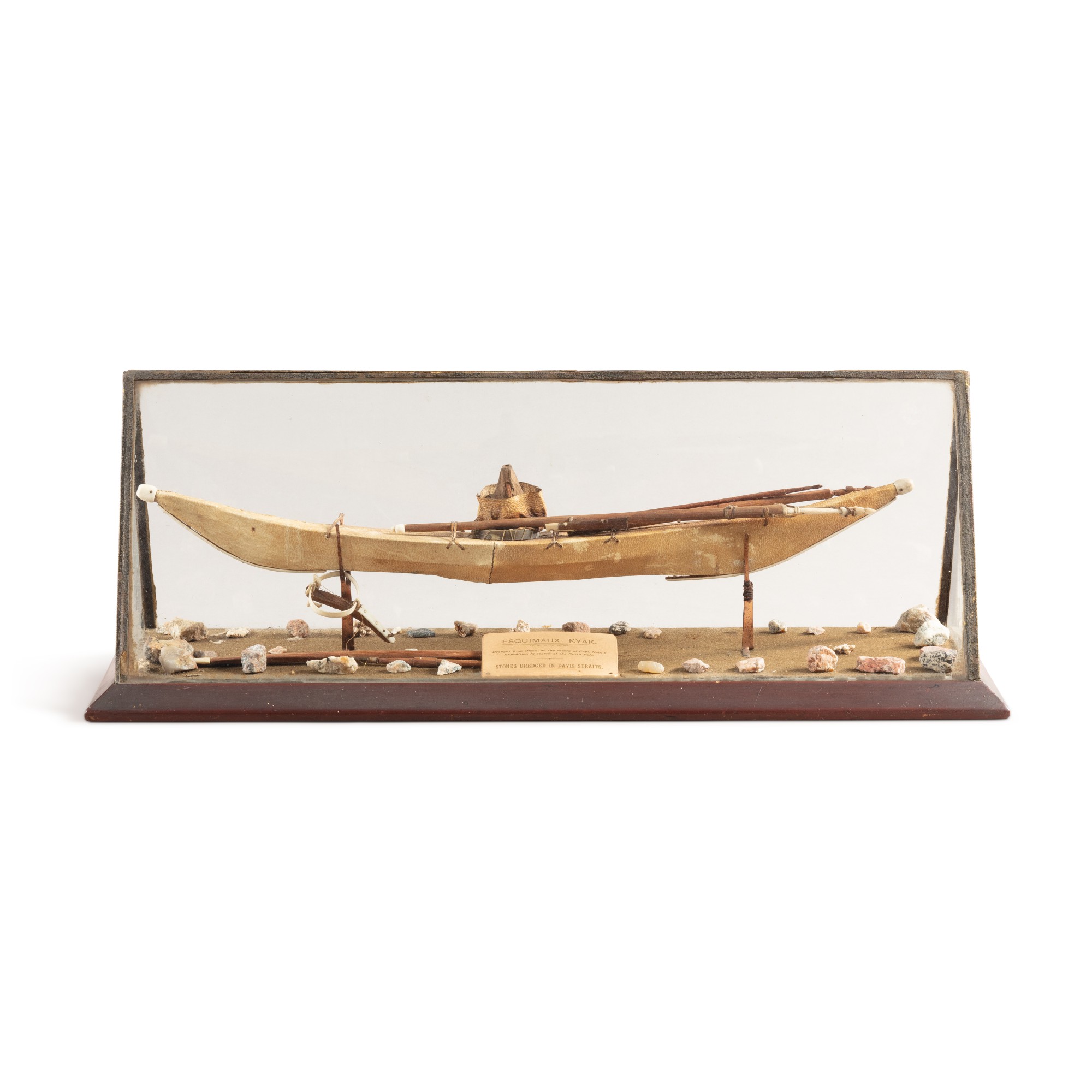 Inuit kayak in glass case label, Alaska, late 19th century | Diorama ...