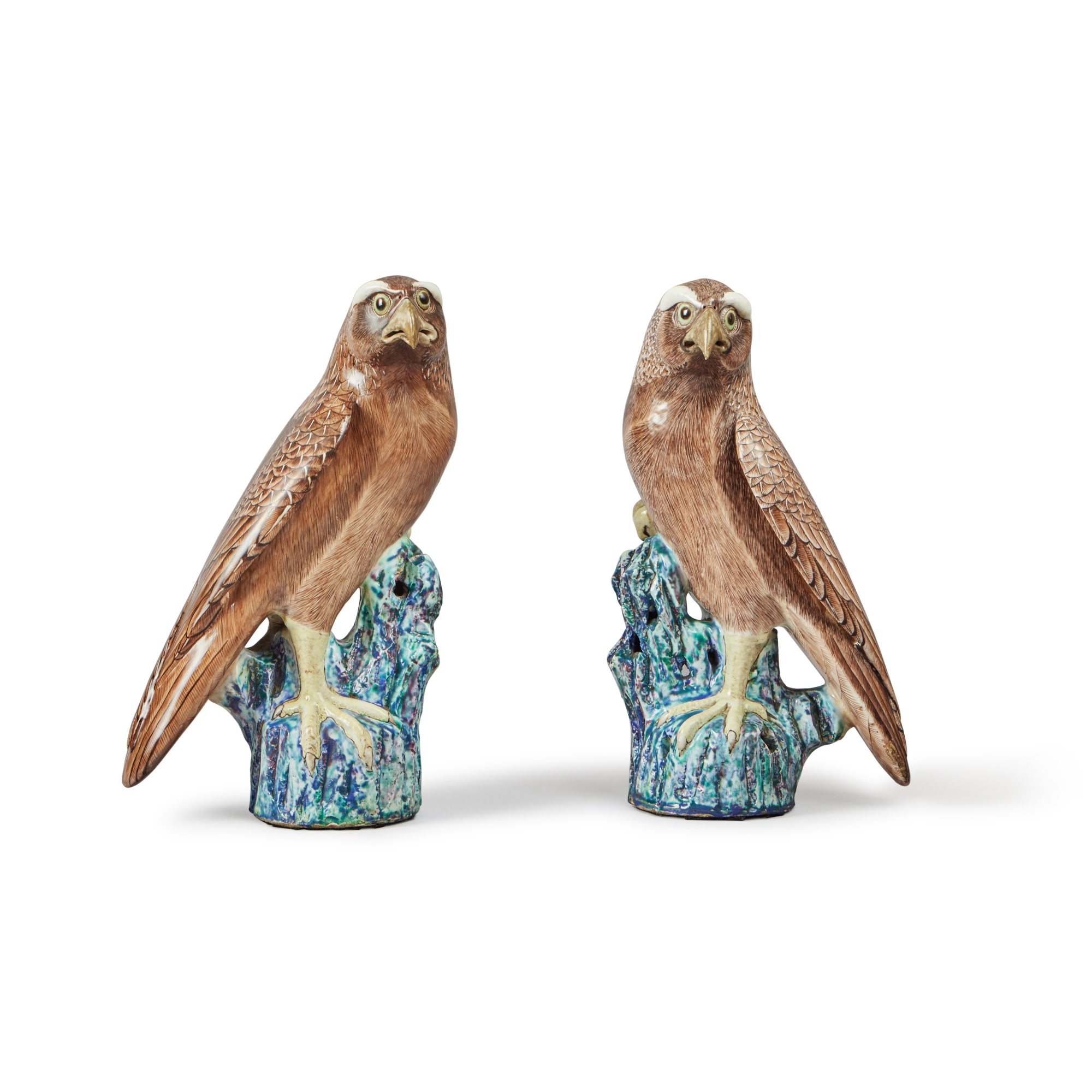 A Rare Pair of Chinese Export Figures of Hawks, Qing Dynasty, Qianlong ...