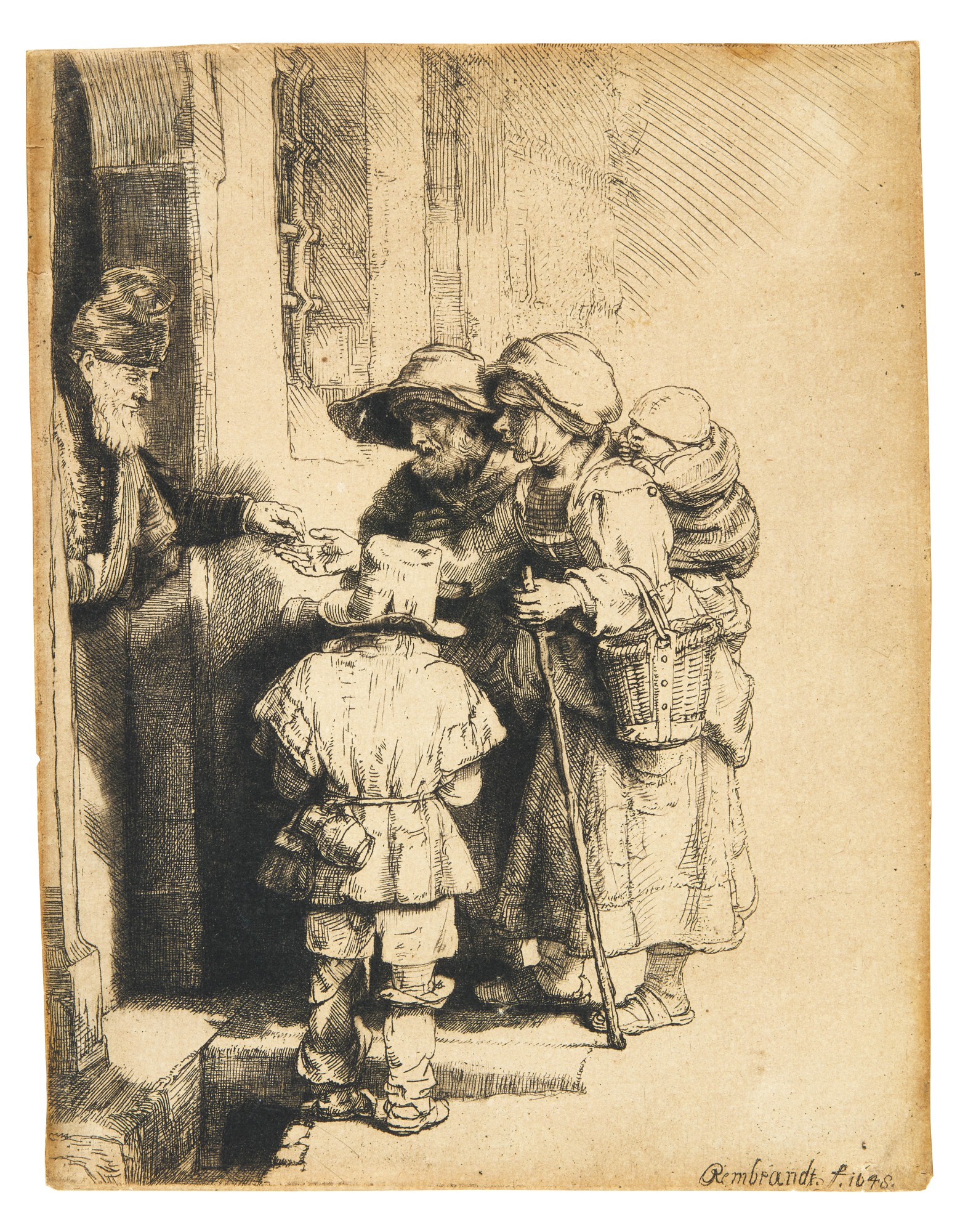 A Blind Hurdy-Gurdy Player and Family Receiving Alms (B., Holl. 176 ...