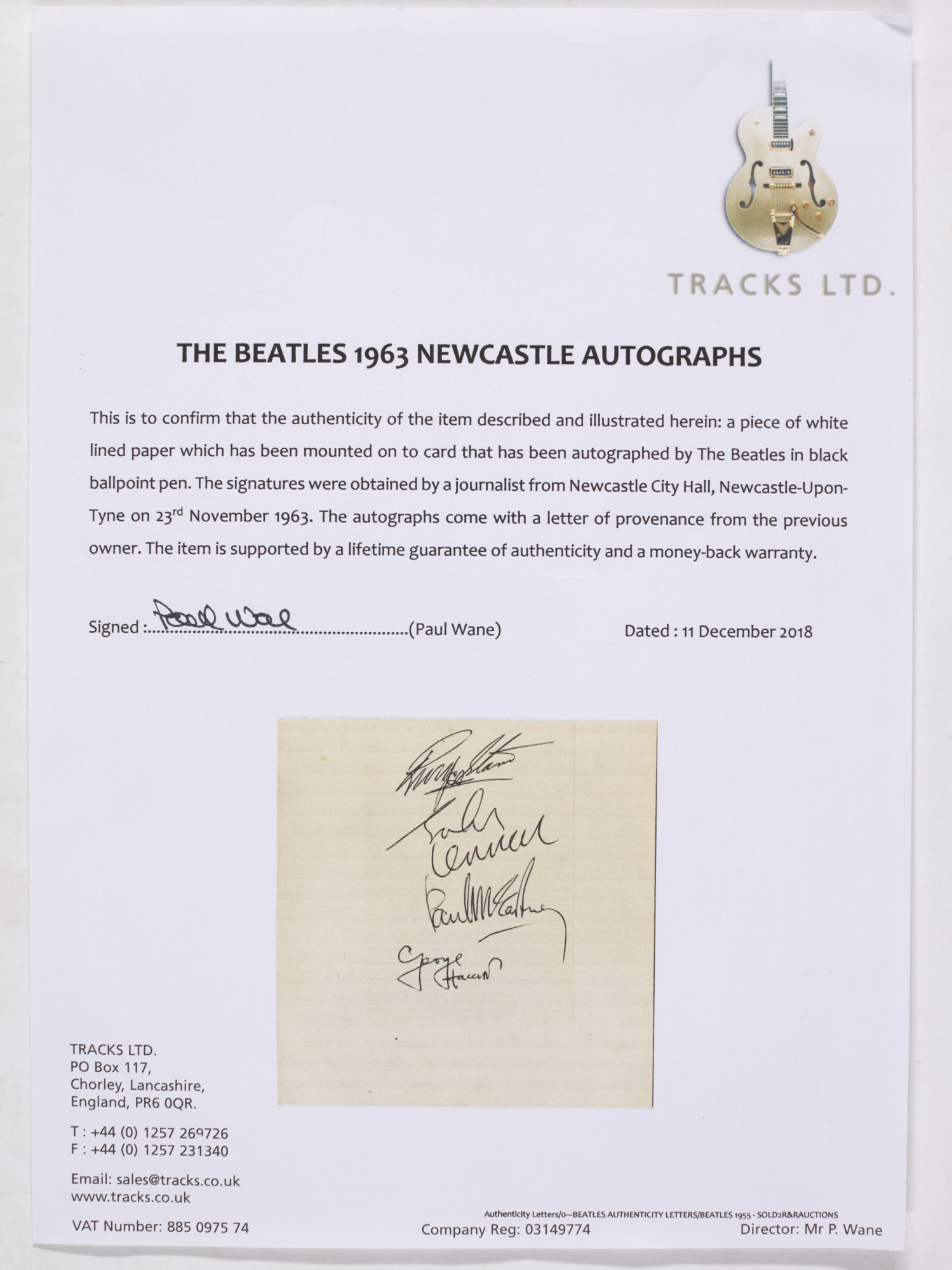 THE BEATLES | Set of signatures, with letter of authenticity | The ...