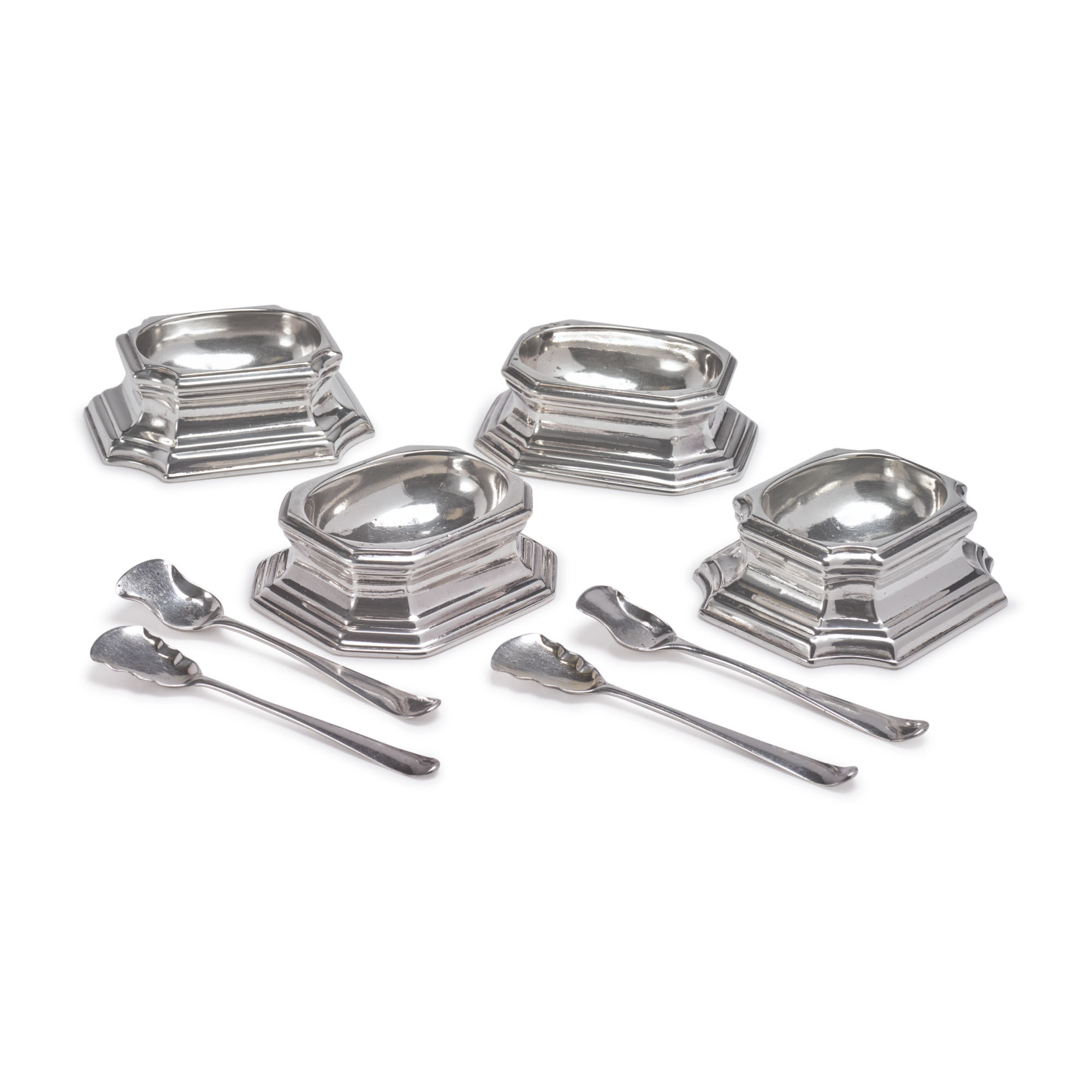 TWO PAIRS OF GEORGIAN SILVER SALTS, MARY ROOD AND EDWARD WOOD, LONDON ...