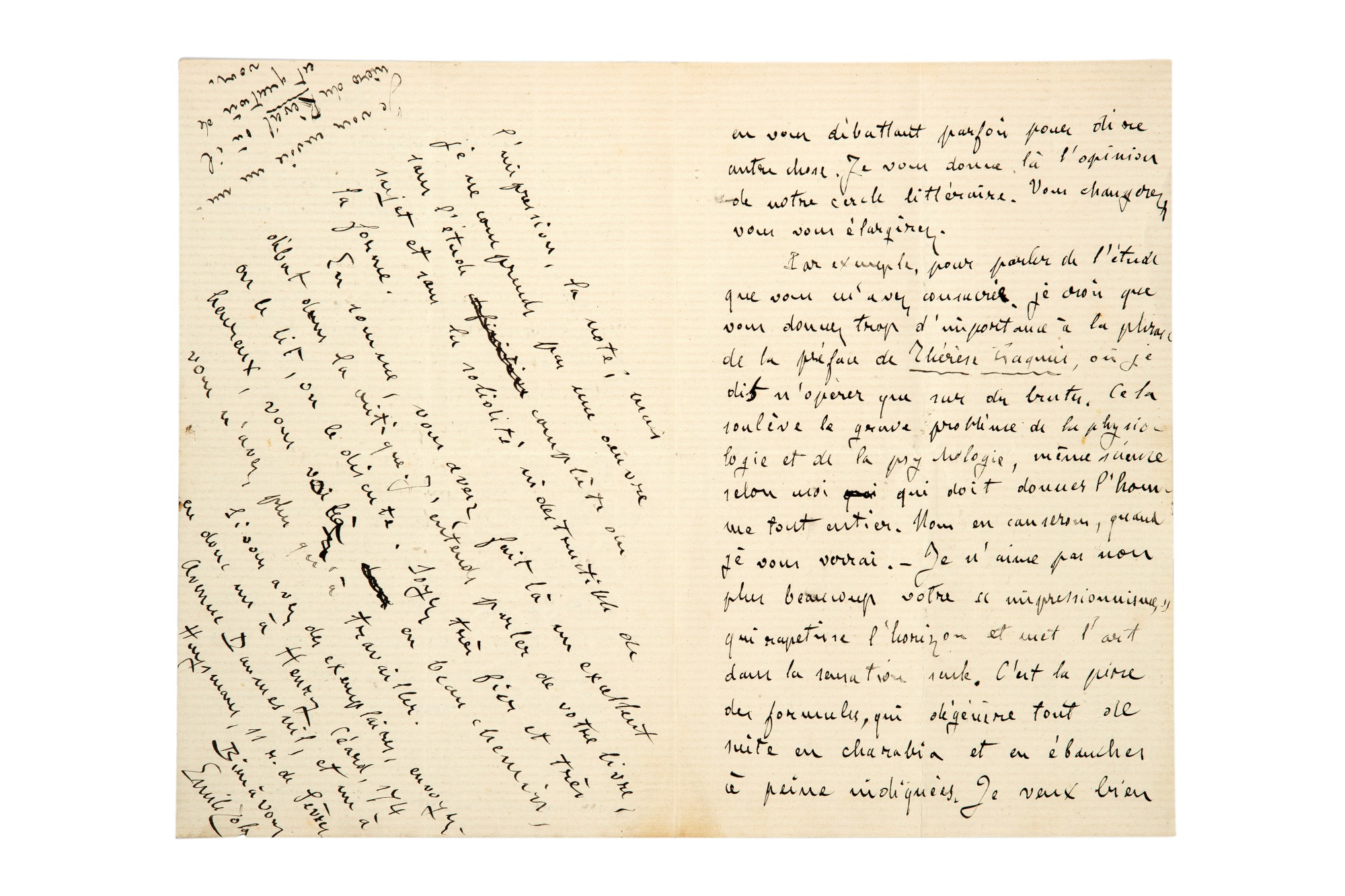 ZOLA. Lettre a.s. à Louis Deprez. 1884. 3 p. Sur le roman naturaliste ...