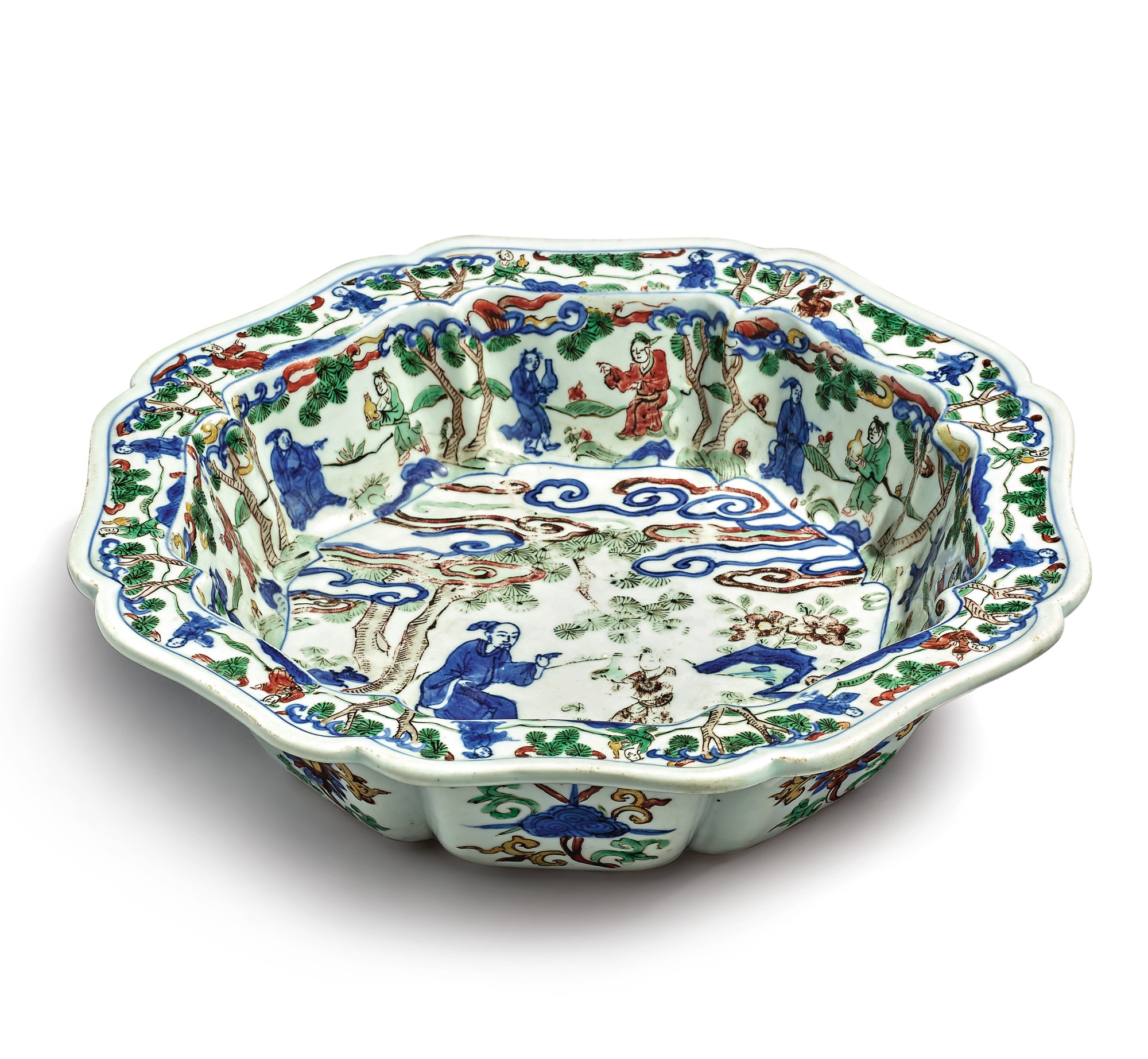 A RARE LOBED WUCAI BASIN, WANLI MARK AND PERIOD | Important Chinese Art ...