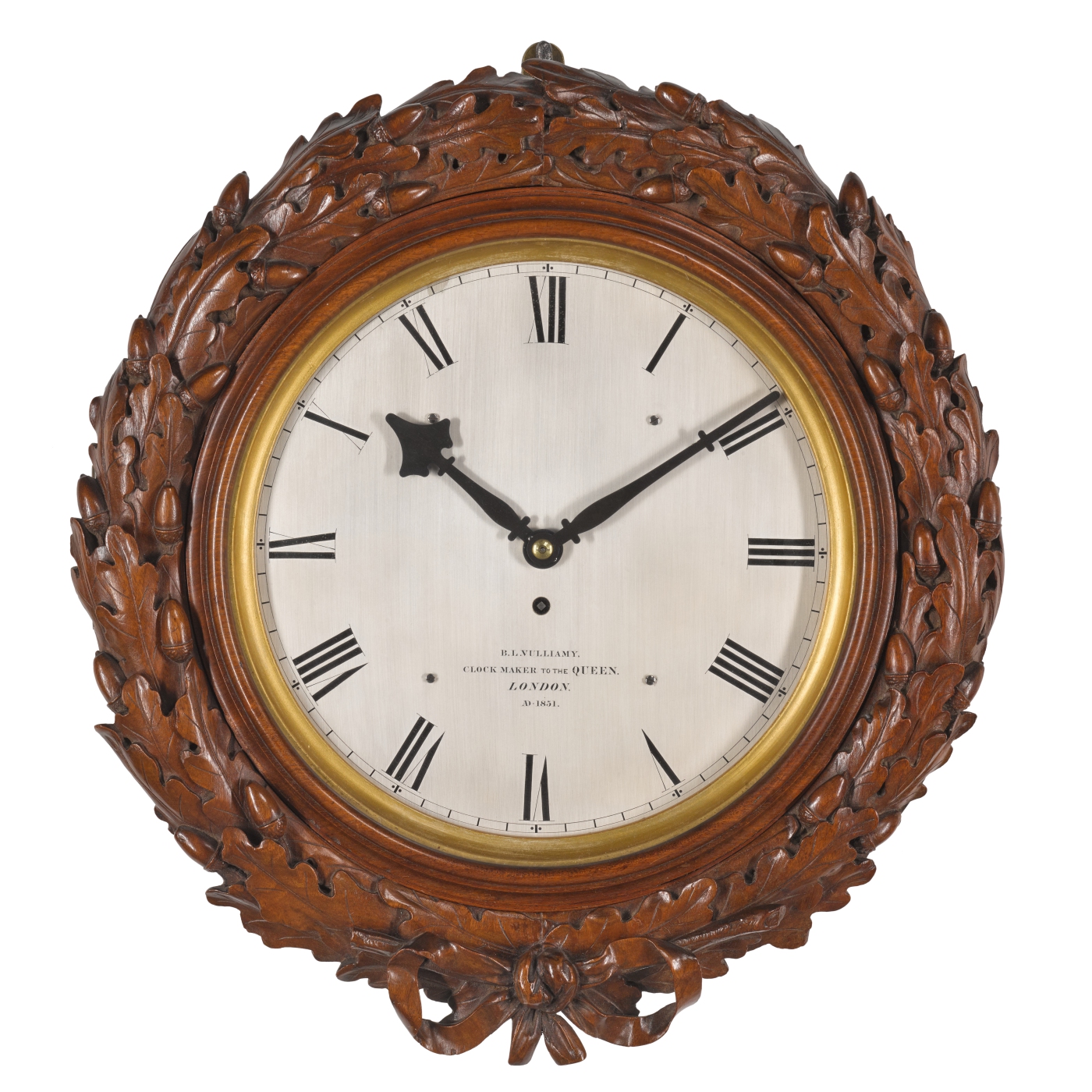 Vulliamy No.1904. A carved mahogany wall timepiece, London, dated 1851 ...