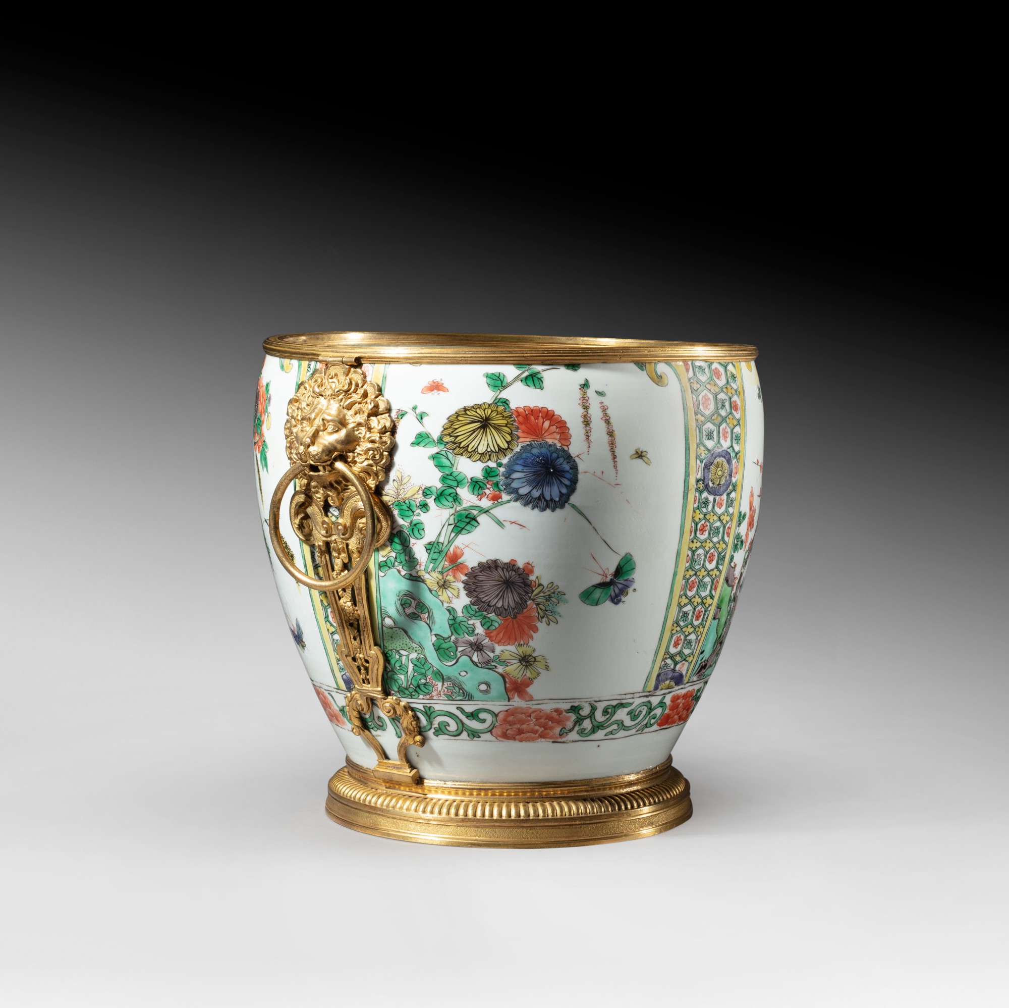 A giltbronze mounted Chinese porcelain cache-pot vase , the porcelain ...