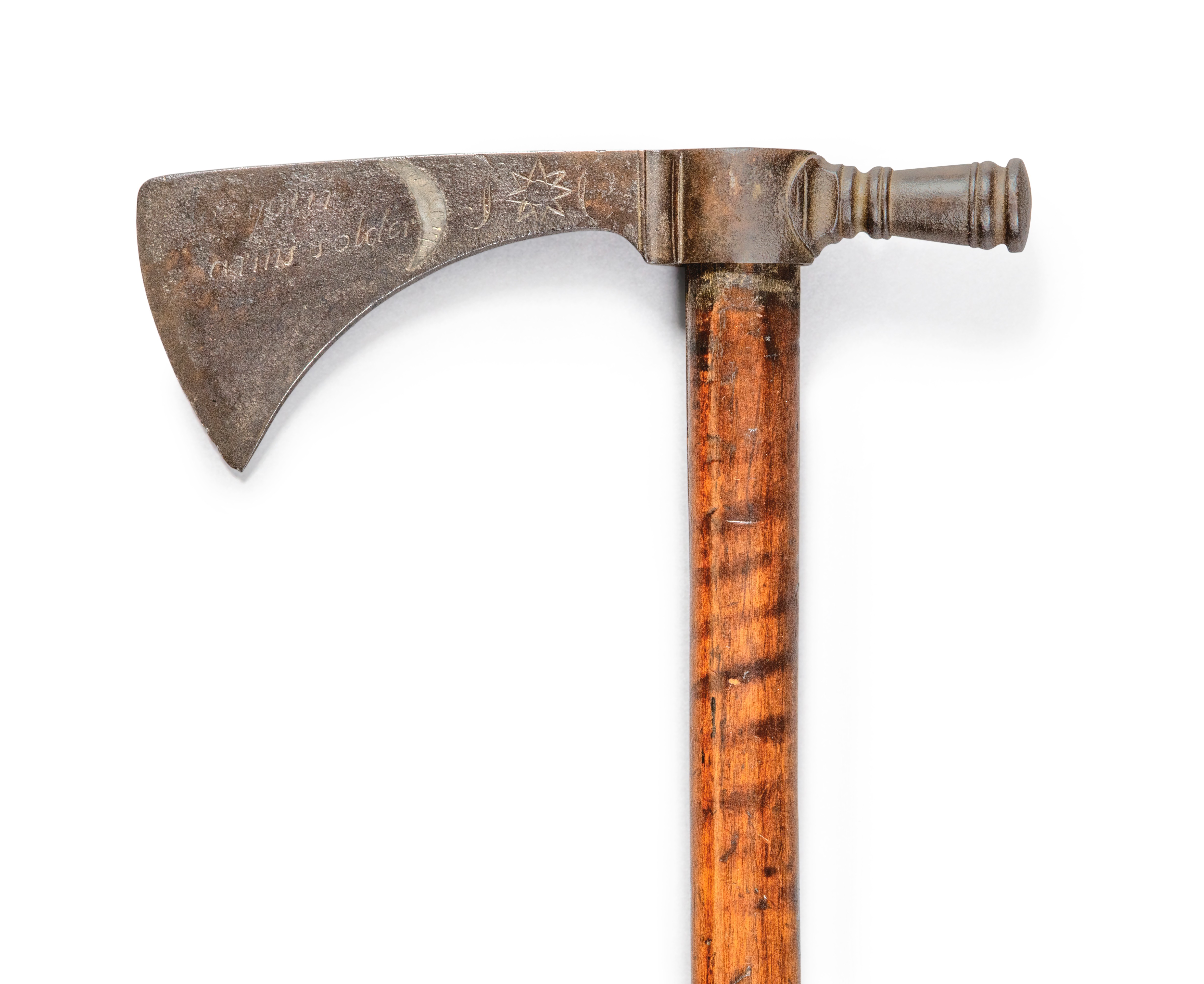 Very Fine and Rare Engraved Steel and Silver Inlaid Poleaxe Tomahawk ...