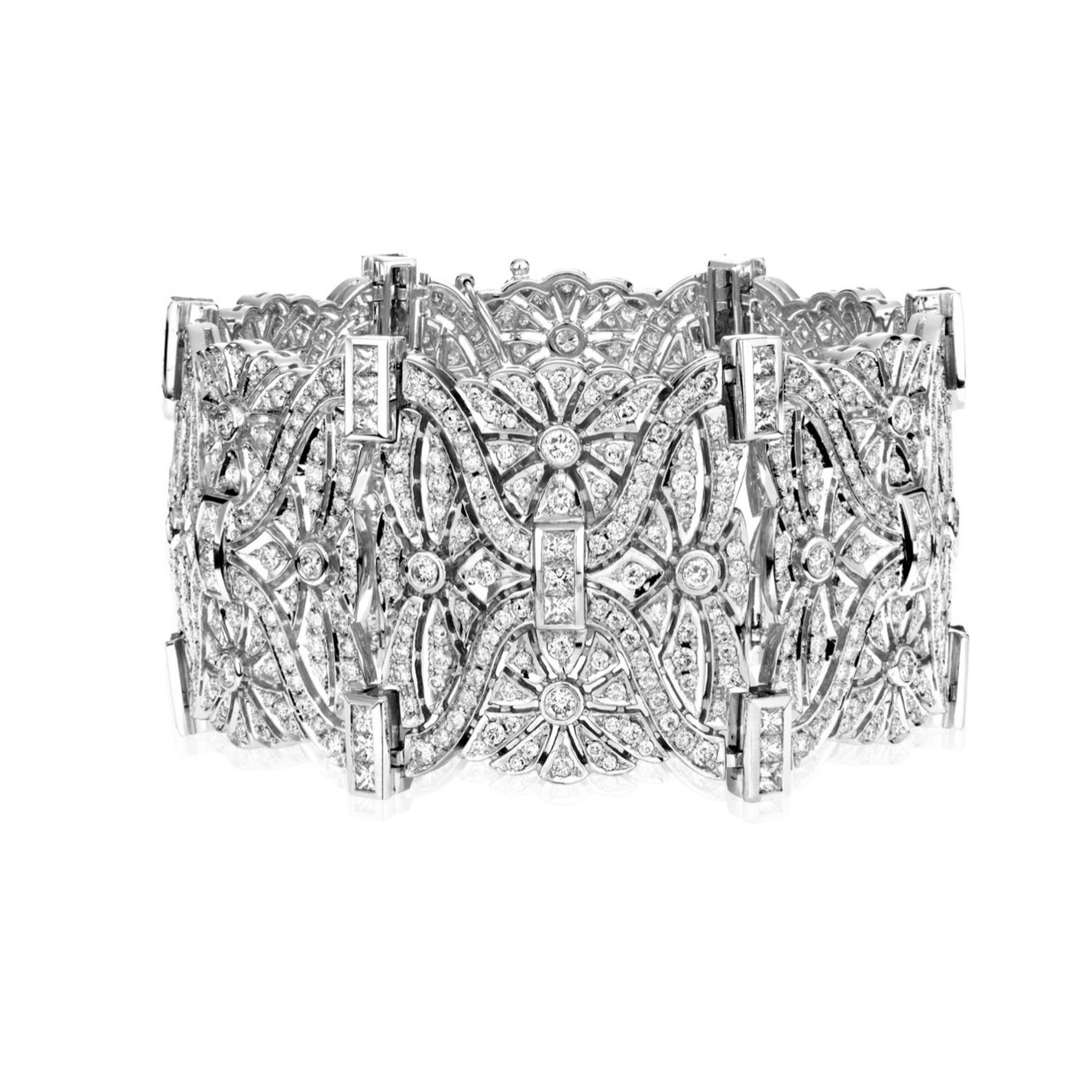 White Gold And Diamond Retro Style Wide Bracelet Available For ...