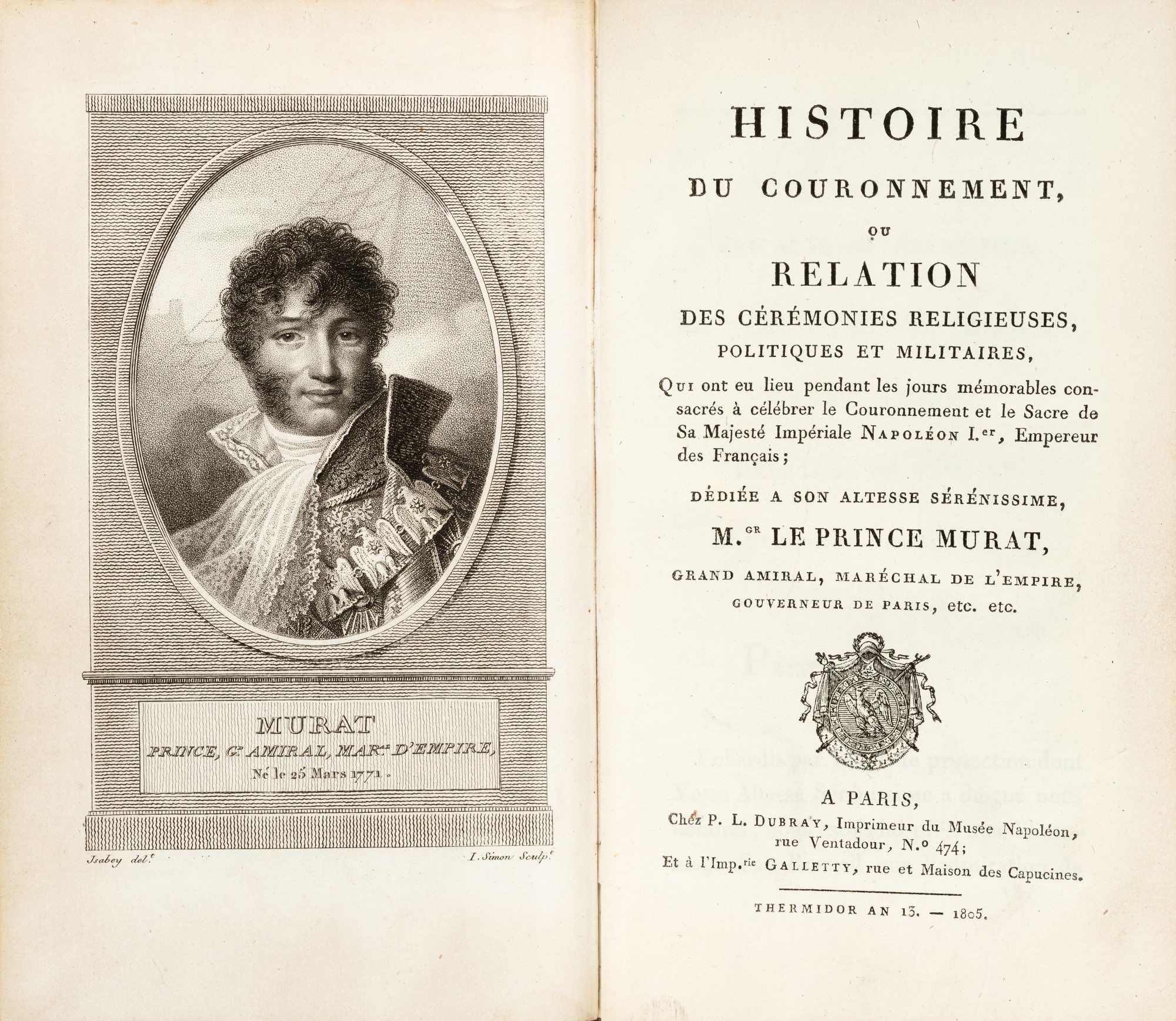 Histoire du couronnement... Paris, 1805. In-8. Superbe ex. relié par ...