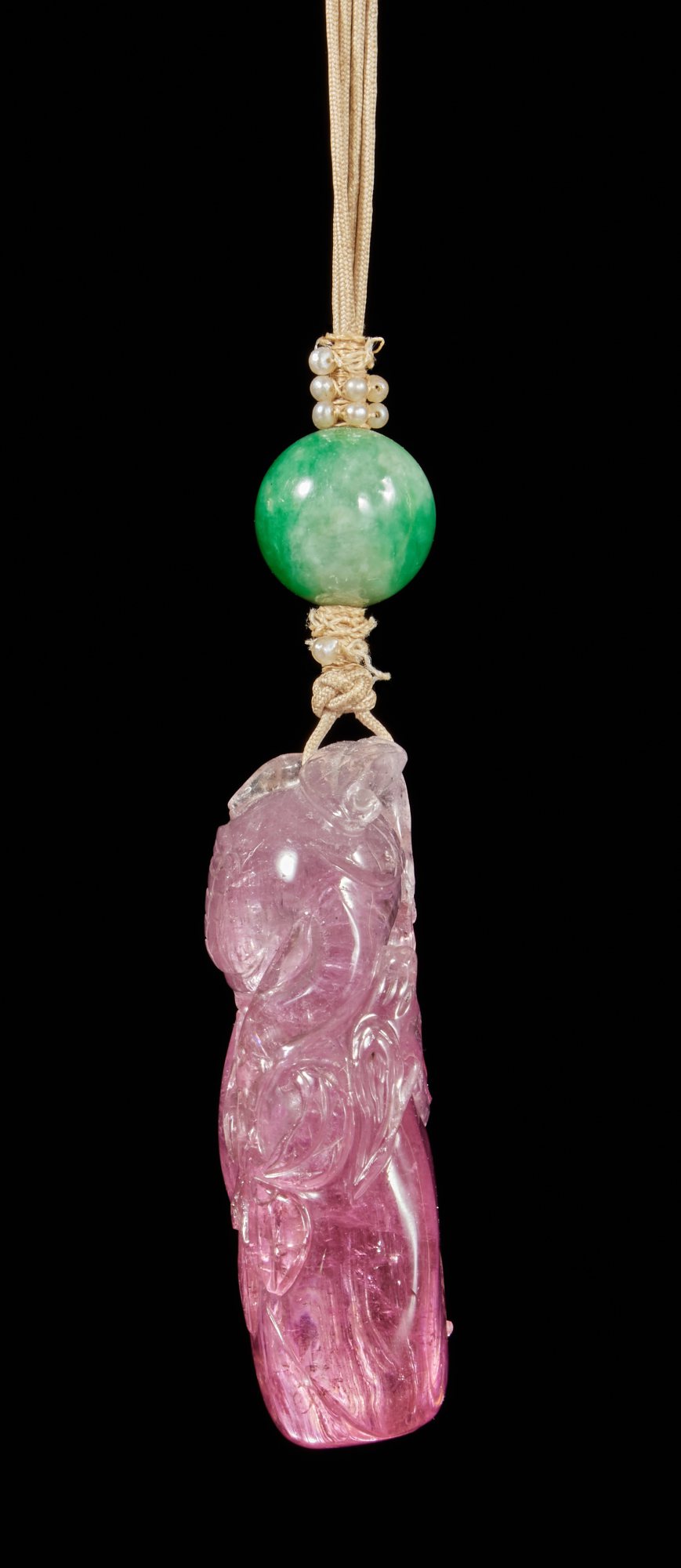 A tourmaline 'crane and peach' pendant, Qing dynasty, 19th century ...