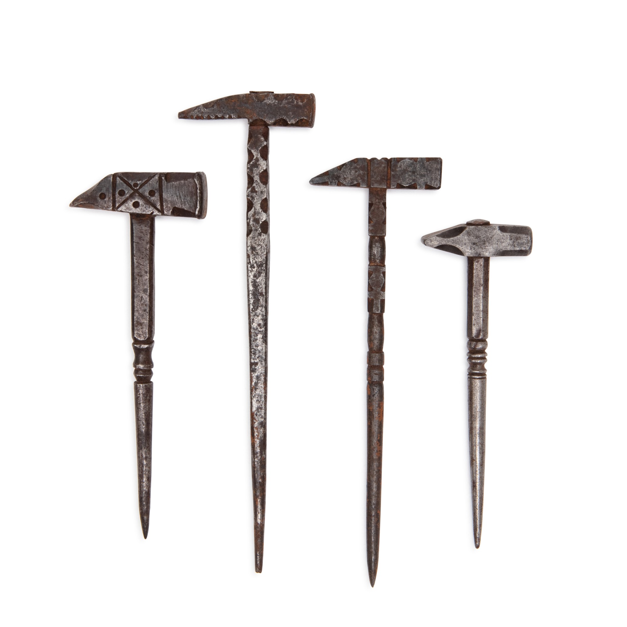 Group of Four American Wrought Iron Sewing Hammers, Pennsylvania, Circa ...