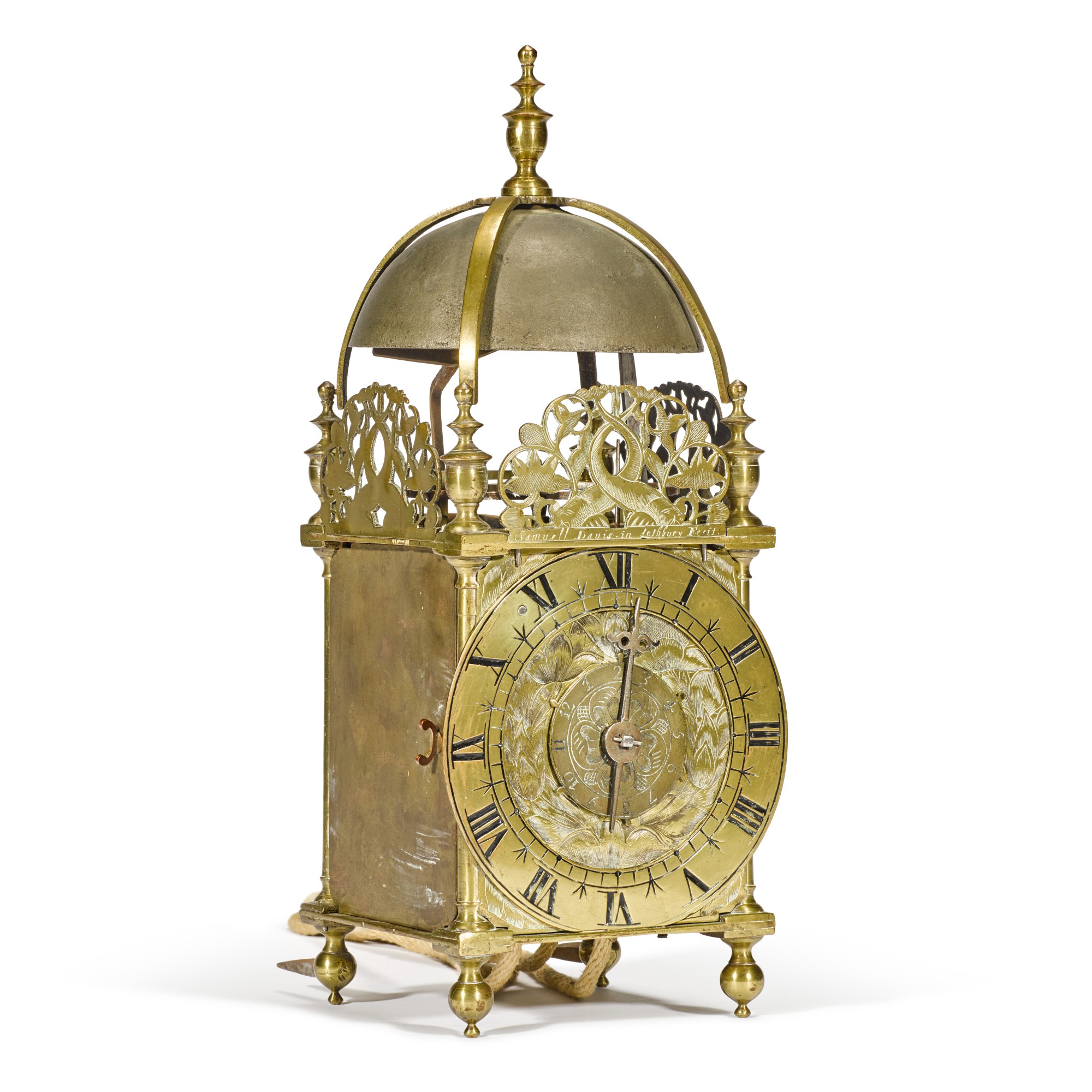 A brass lantern clock with alarm, Samuel Davis, London, circa 1650 ...