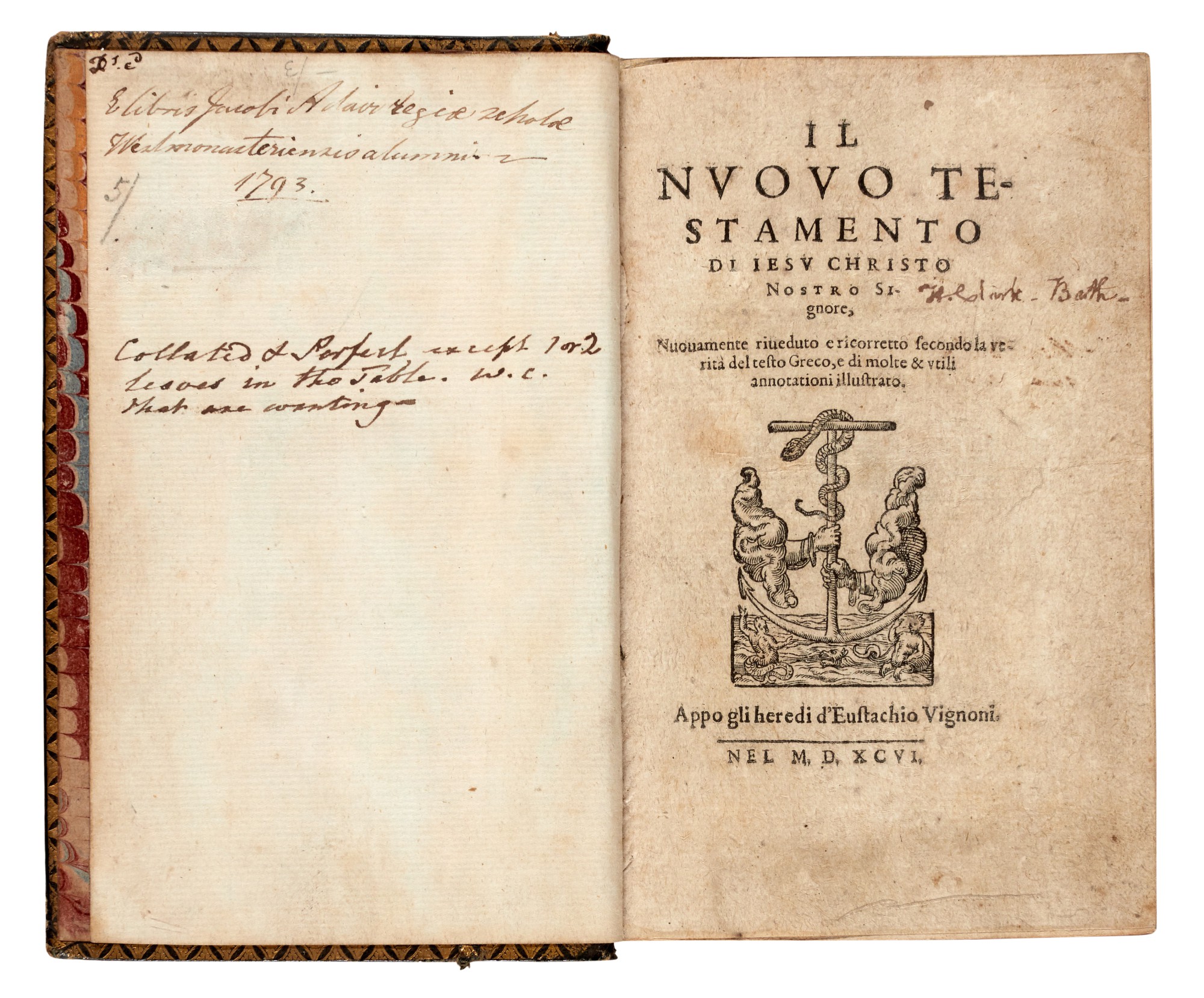 Bible, Italian, [Geneva], 1596, eighteenth-century English navy morocco ...