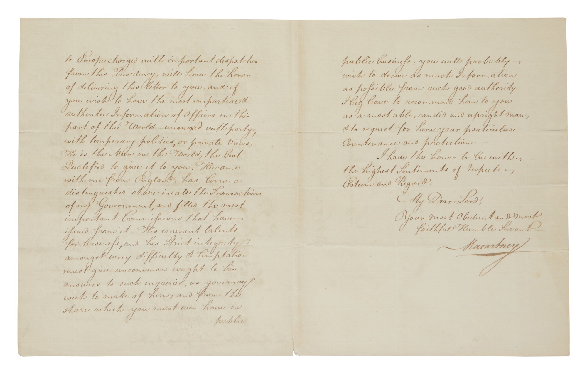 Macartney, George, 1st Earl Macartney | "I shall ... give the best ...
