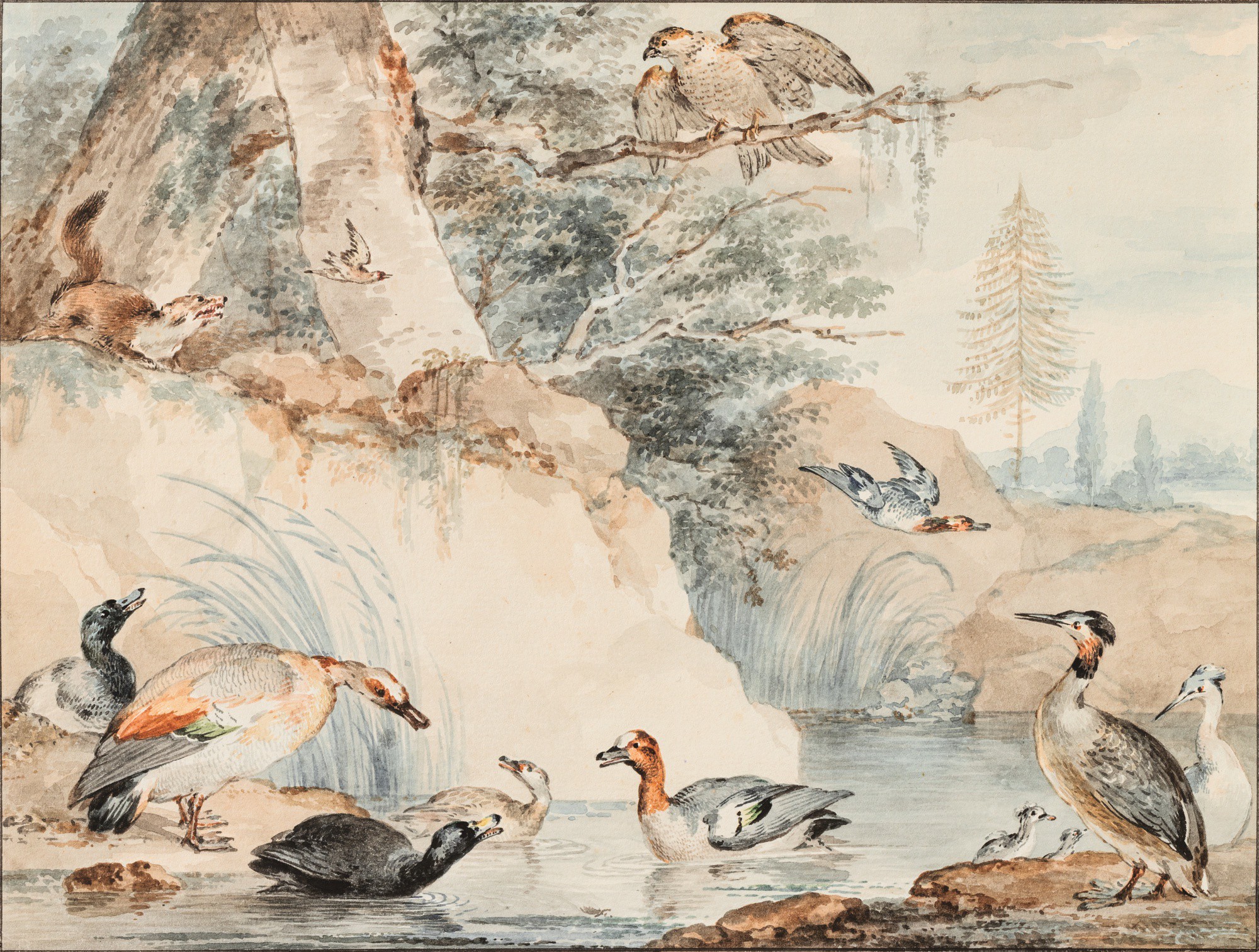AERT SCHOUMAN | WATERFOWL IN A RIVER LANDSCAPE | Old Master Drawings ...