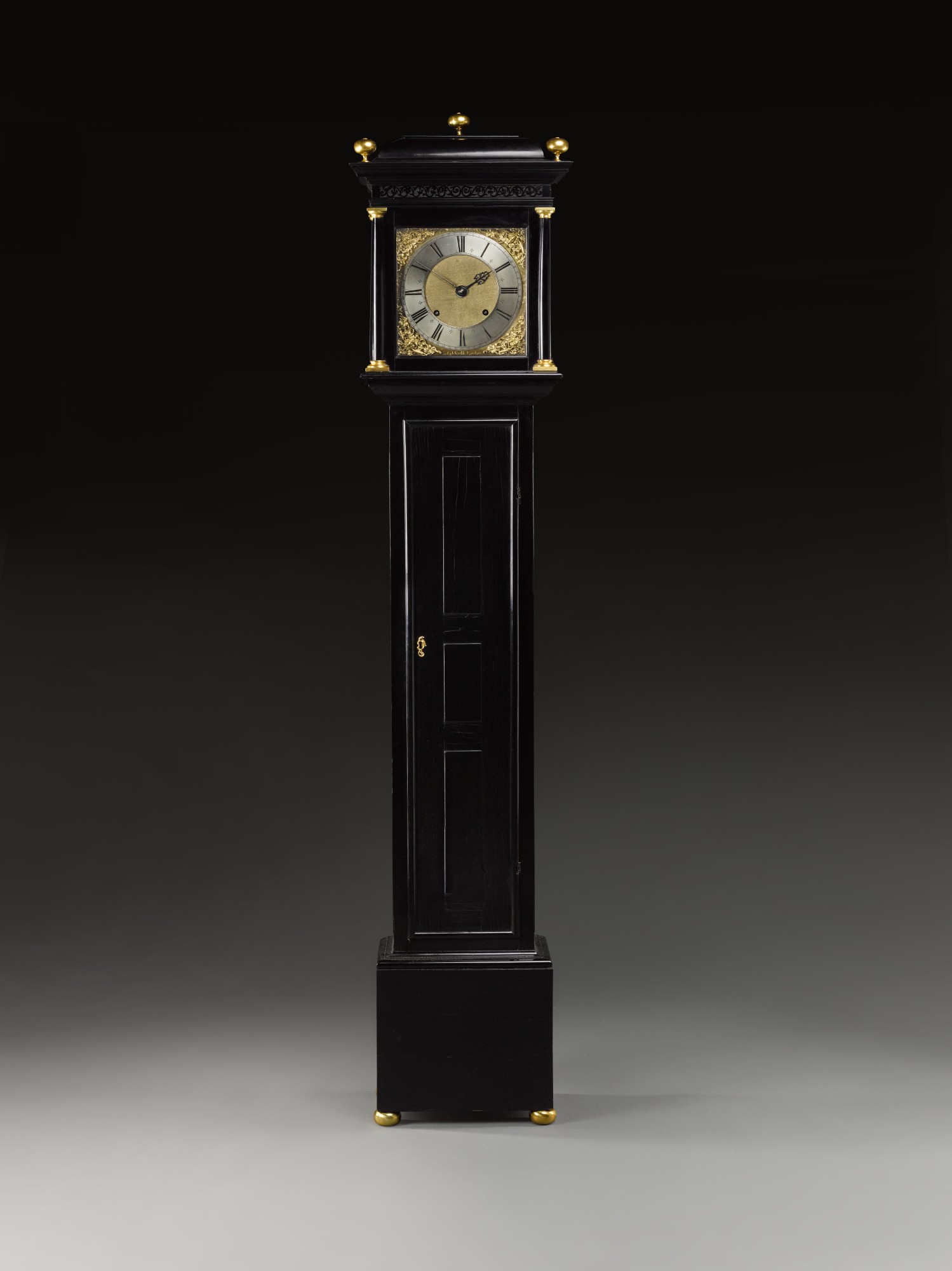 Joseph Knibb. A Charles II ebony Roman striking three-month longcase ...