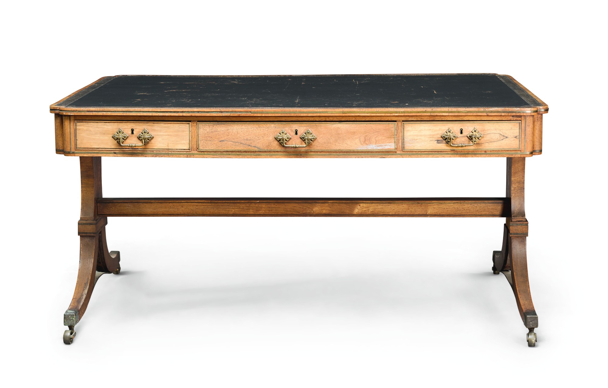 A REGENCY DOUBLE-SIDED BRASS INLAID ROSEWOOD LIBRARY TABLE, CIRCA 1805 ...