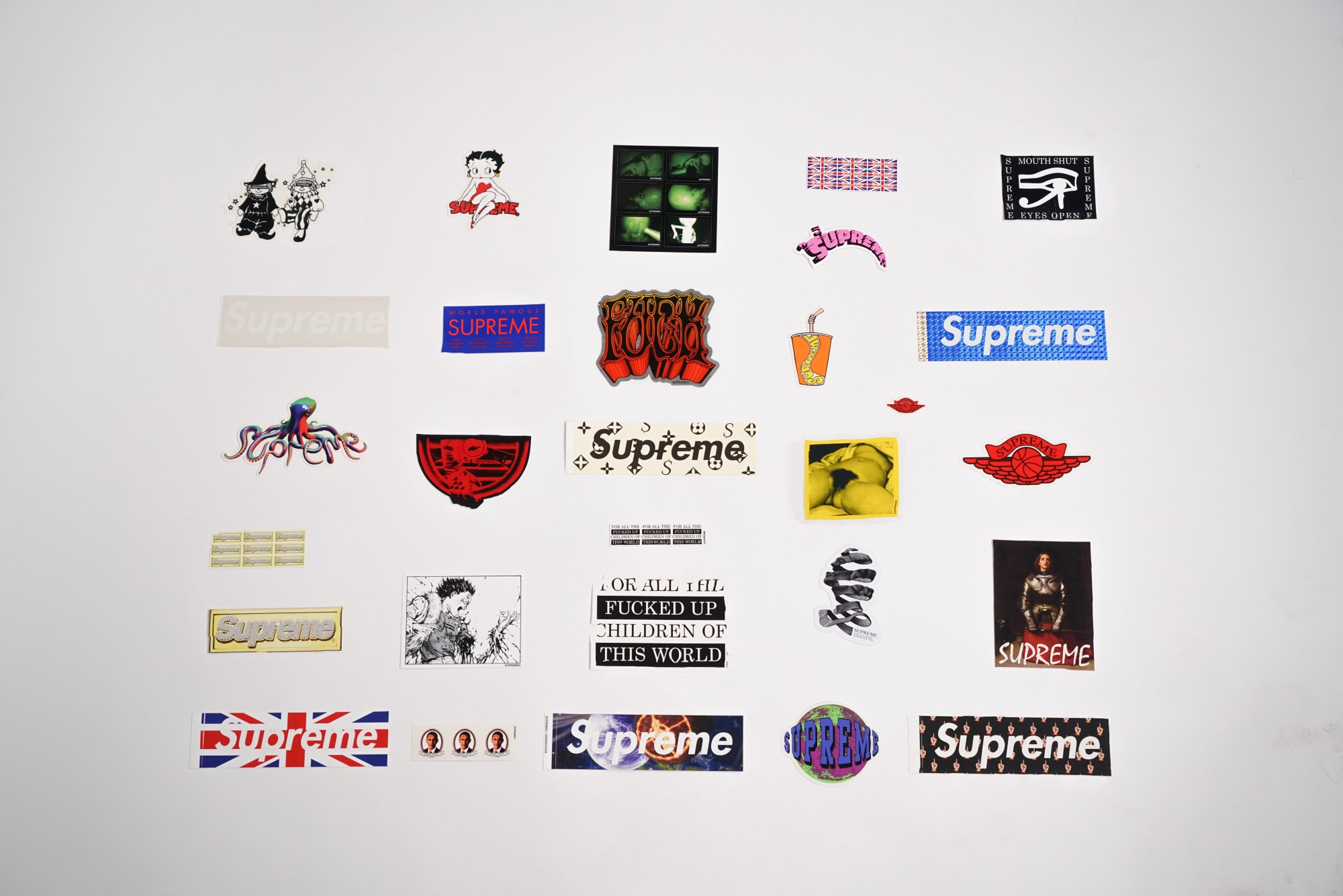 SUPREME STICKERS [29 PIECES] | The Supreme Vault: 1998 - 2018 ...