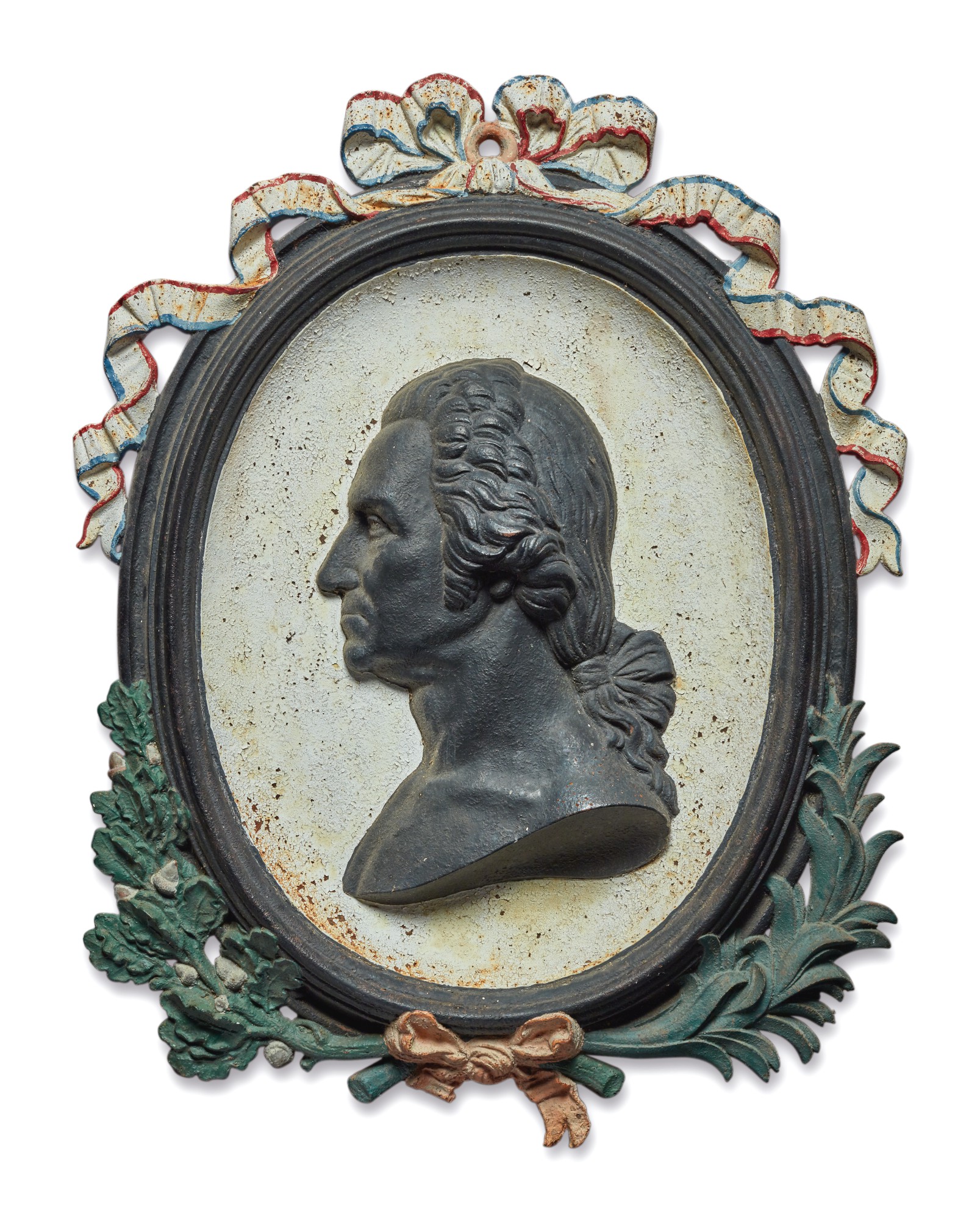 American Polychrome Paint Decorated Cast Iron Plaque of Washington ...