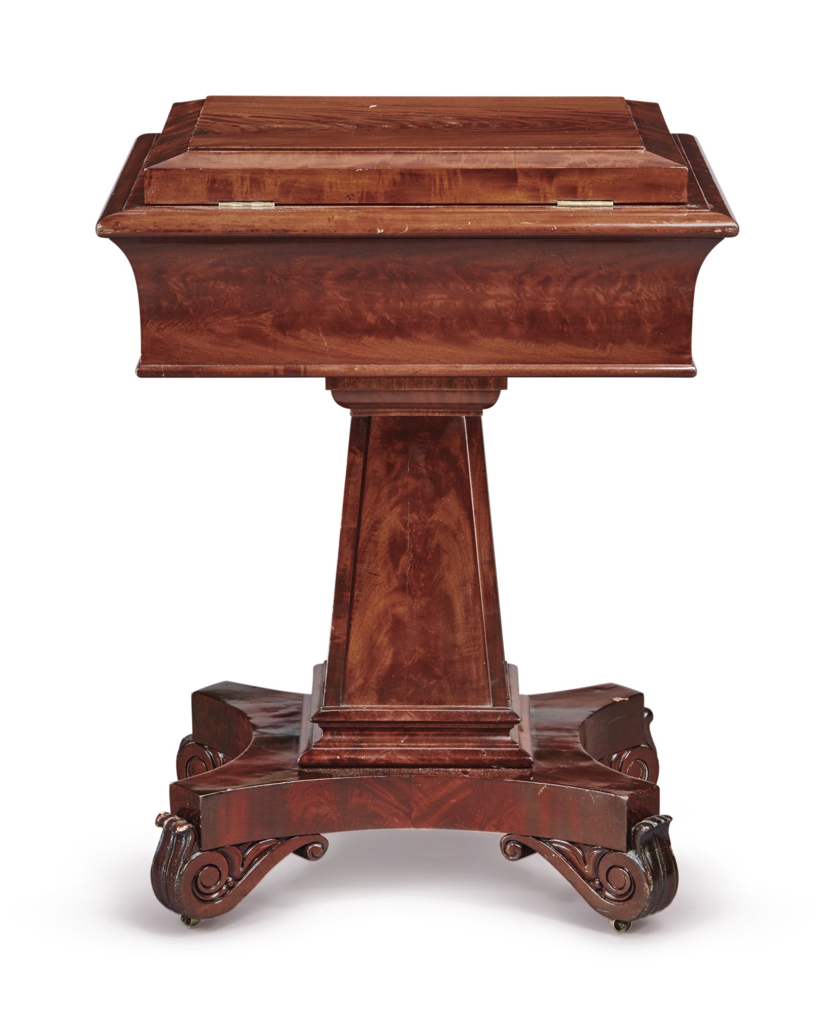 Classical Carved and Figured Mahogany Work Table, Attributed to the ...
