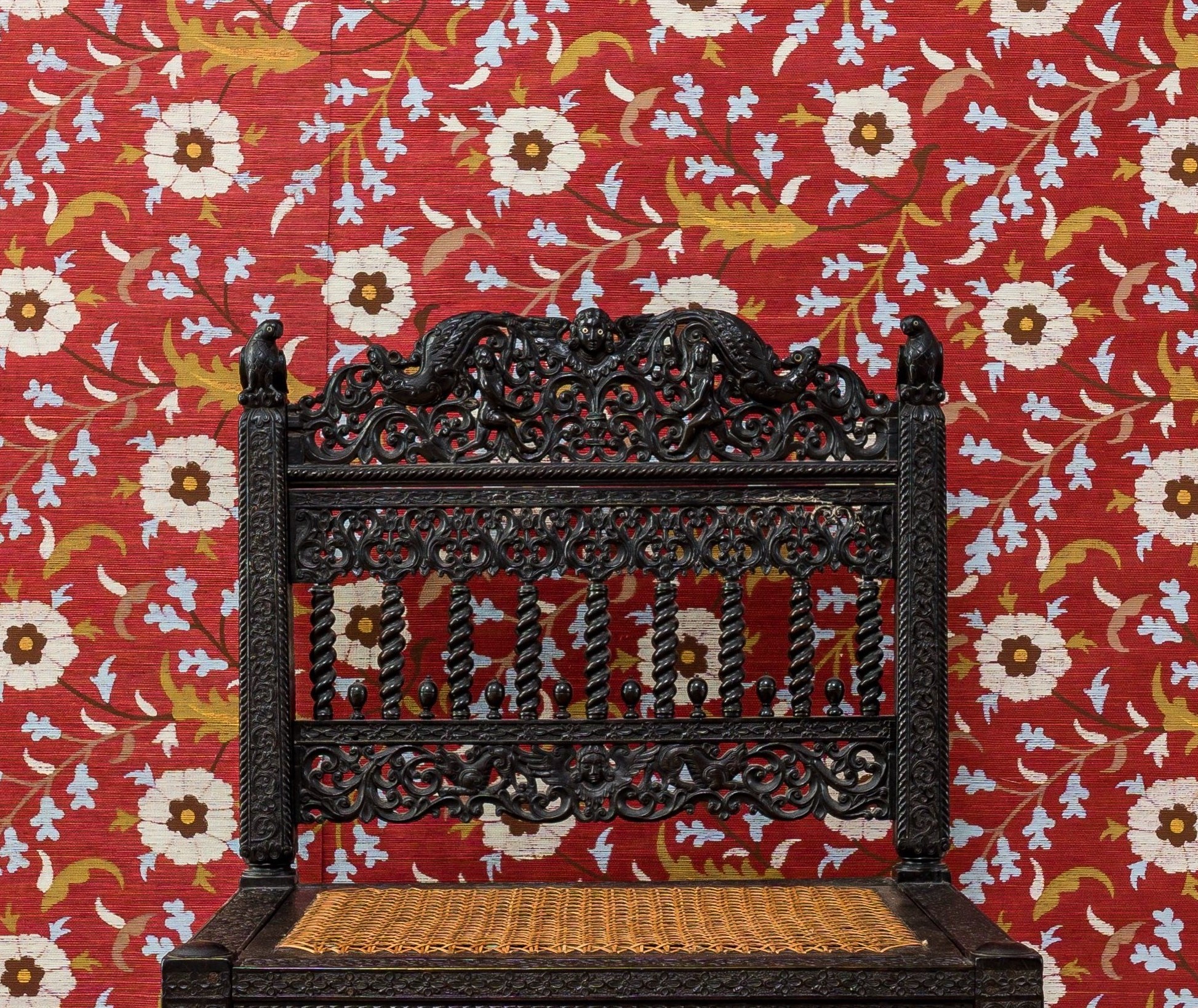 An Indo-Dutch ivory-inlaid carved ebony side chair, probably Coromandel ...