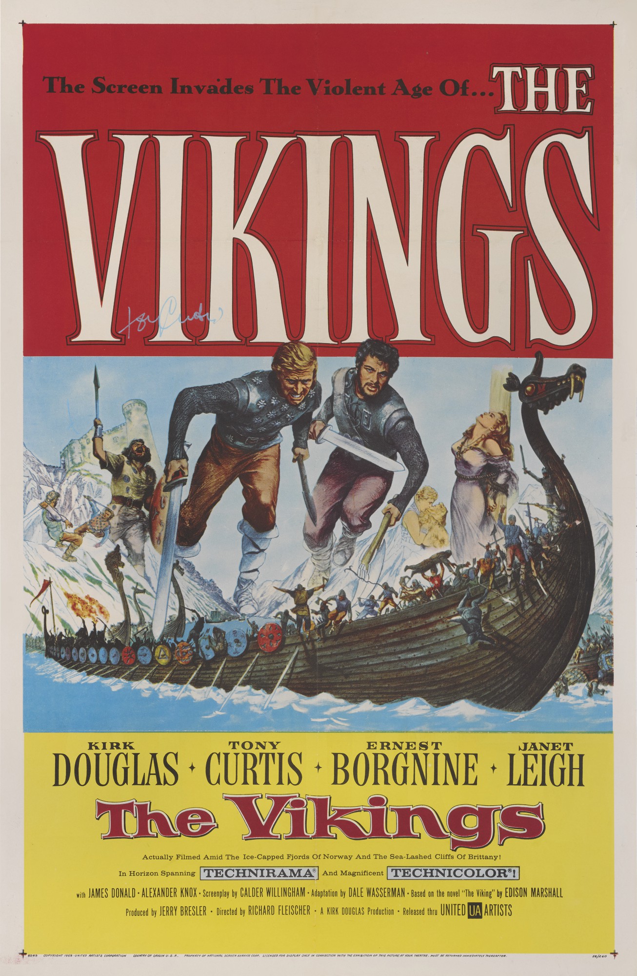 THE VIKINGS (1958) POSTER, US, SIGNED BY TONY CURTIS | Original Film ...