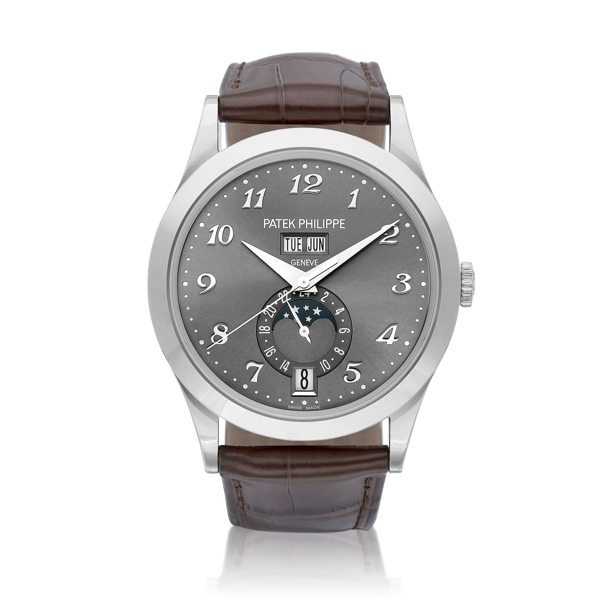 Reference 5396 | A white gold annual calendar wristwatch with day, date ...