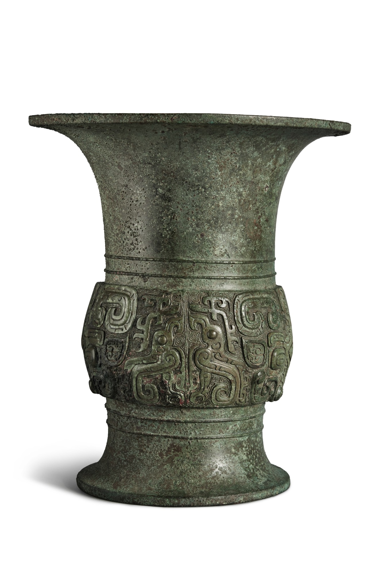 A rare and impressive inscribed archaic bronze ritual wine vessel (Zun ...