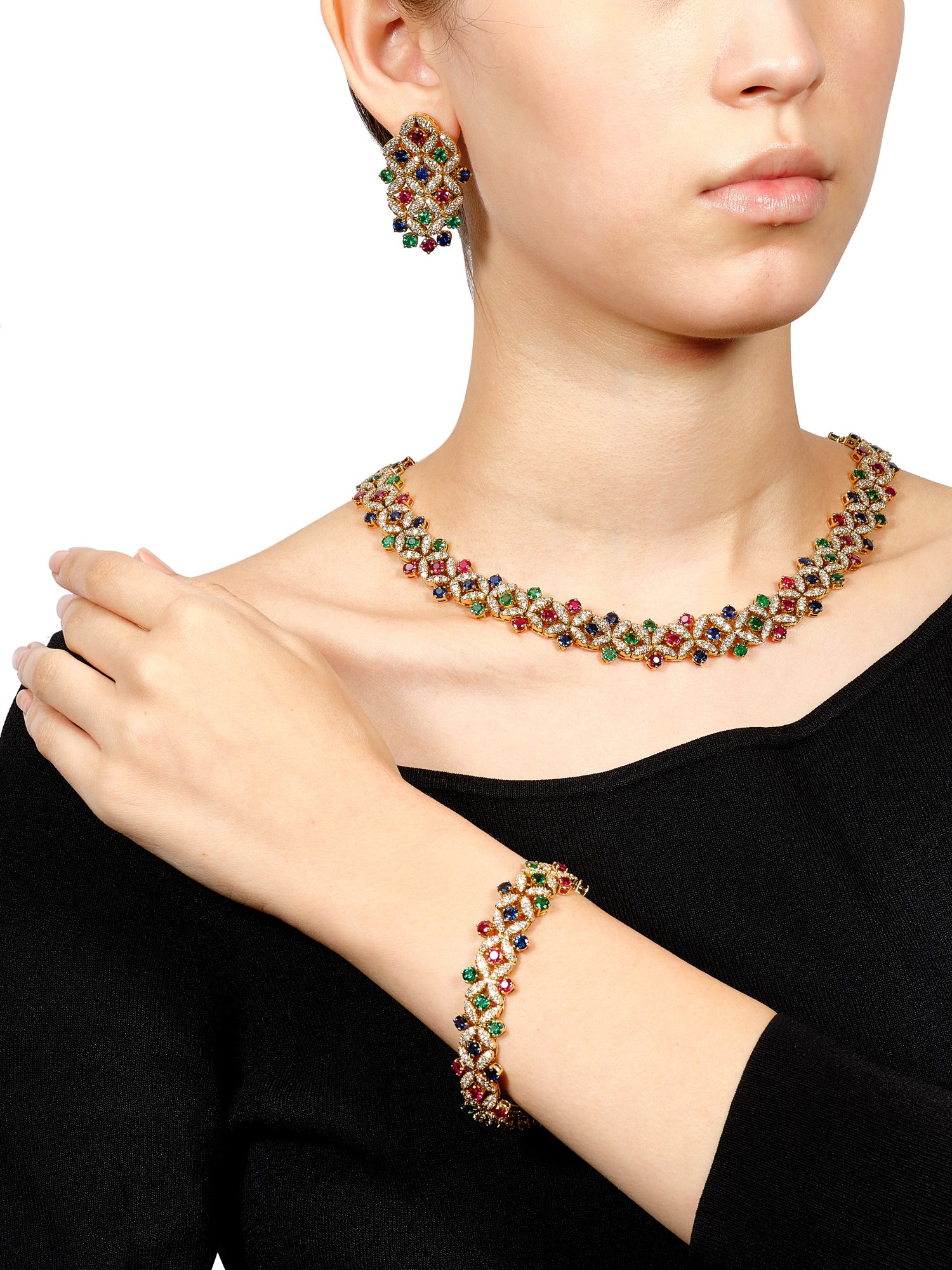 Sapphire Emerald Ruby And Diamond Parure Oscar Heyman And Brothers