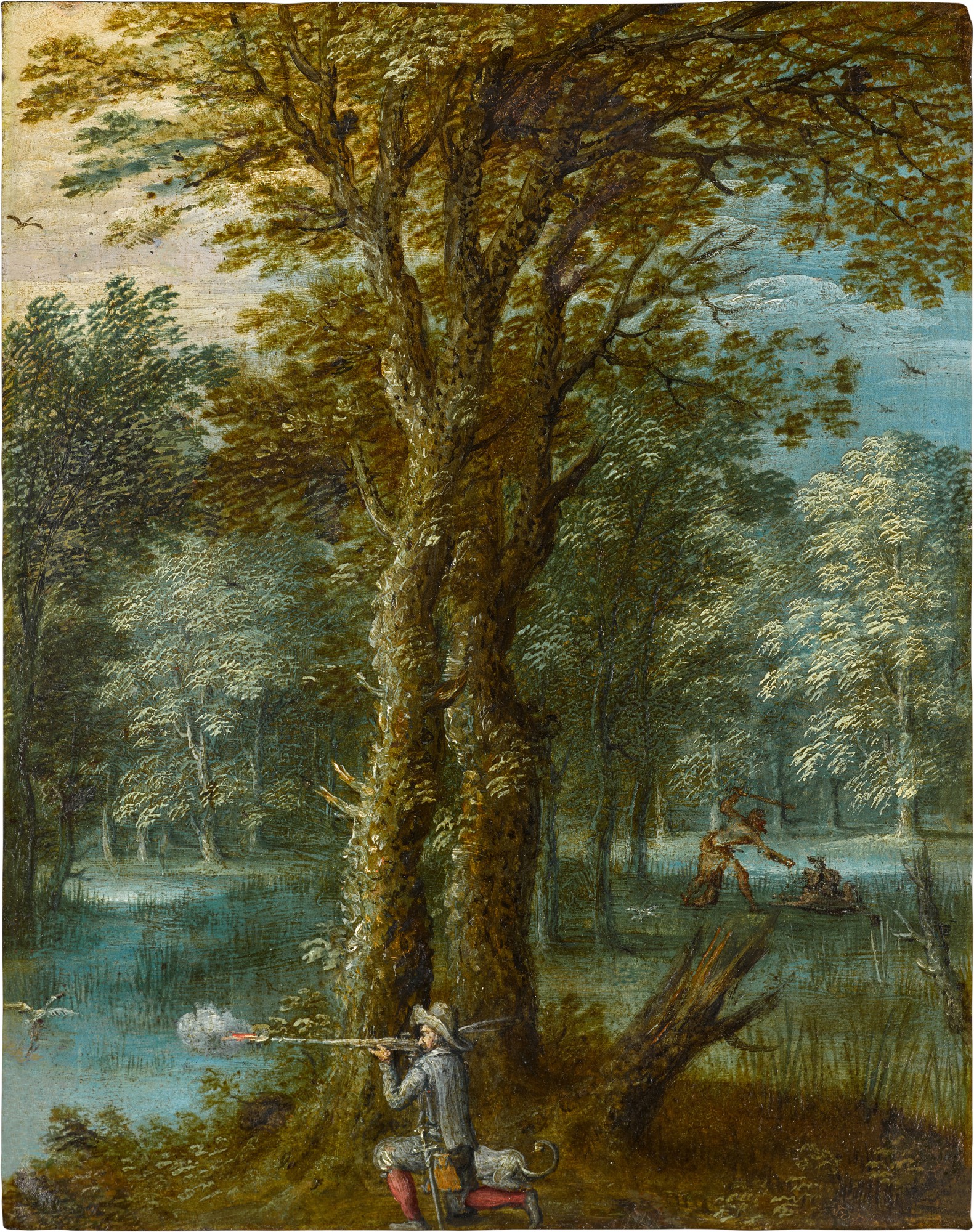 A wooded landscape with Hercules and Atlas; A sportsman in a wooded ...