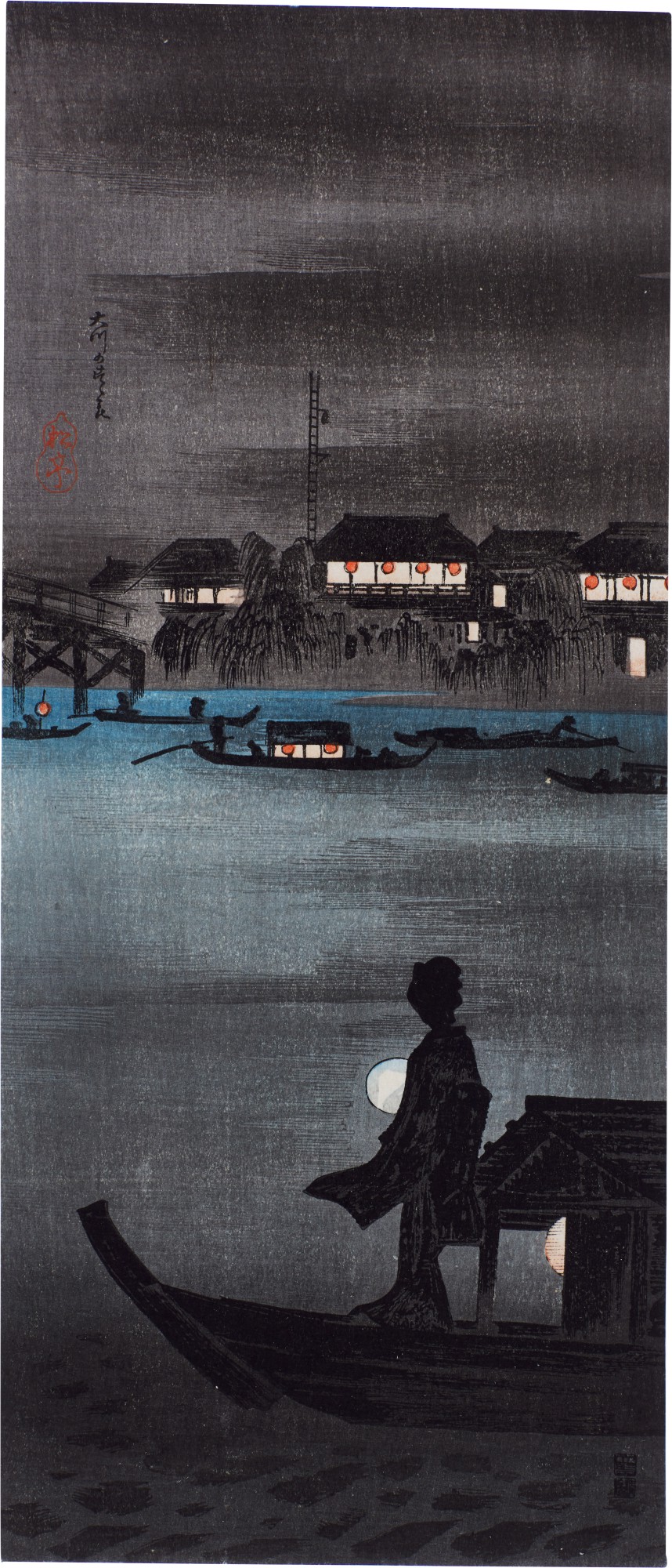 Takahashi Shotei (Hiroaki, 1871-1945) | Enjoying the Evening Cool at ...