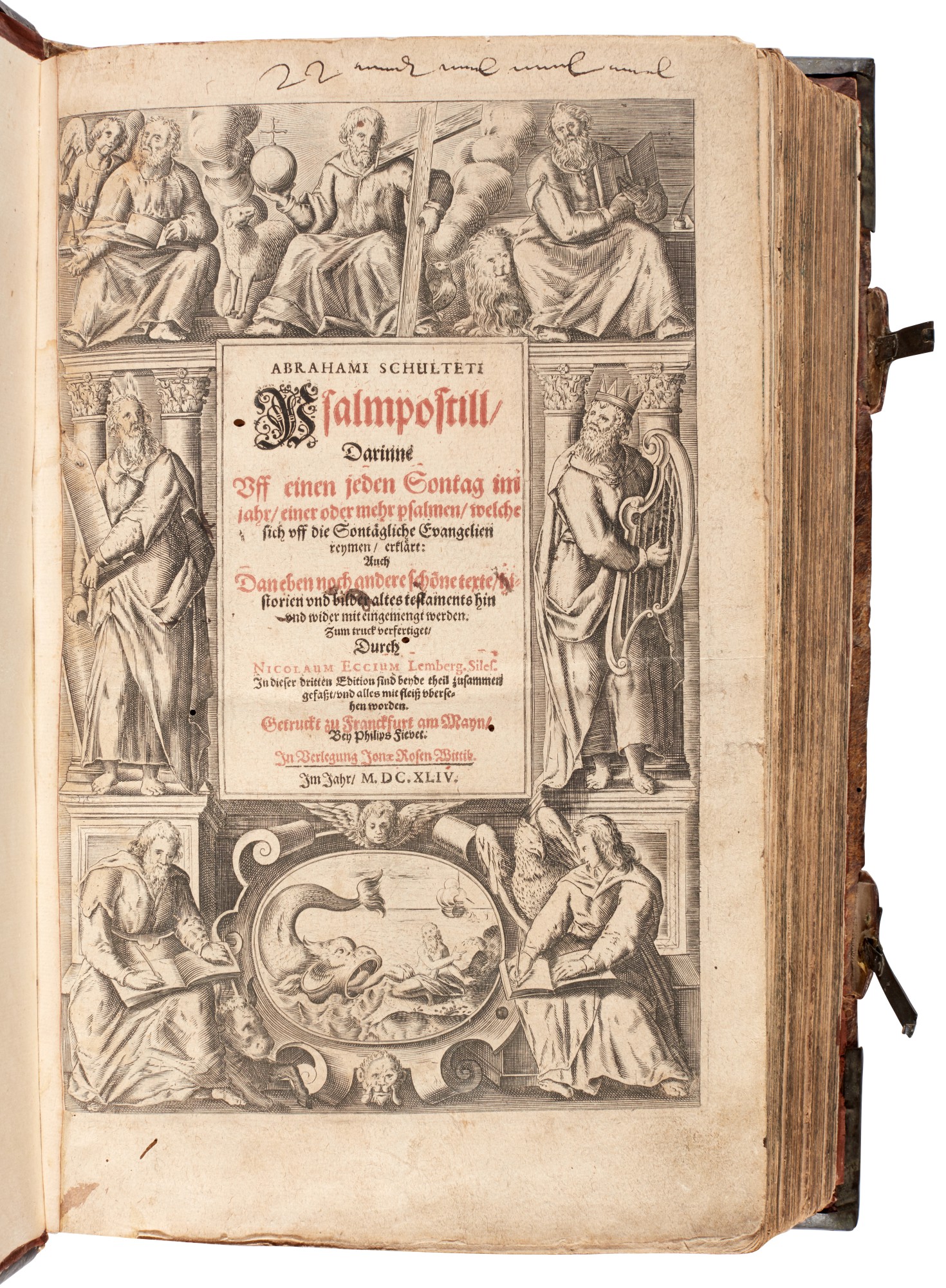 Scultetus, Psalmpostil, Frankfurt, 1644, contemporary stamped pigskin ...