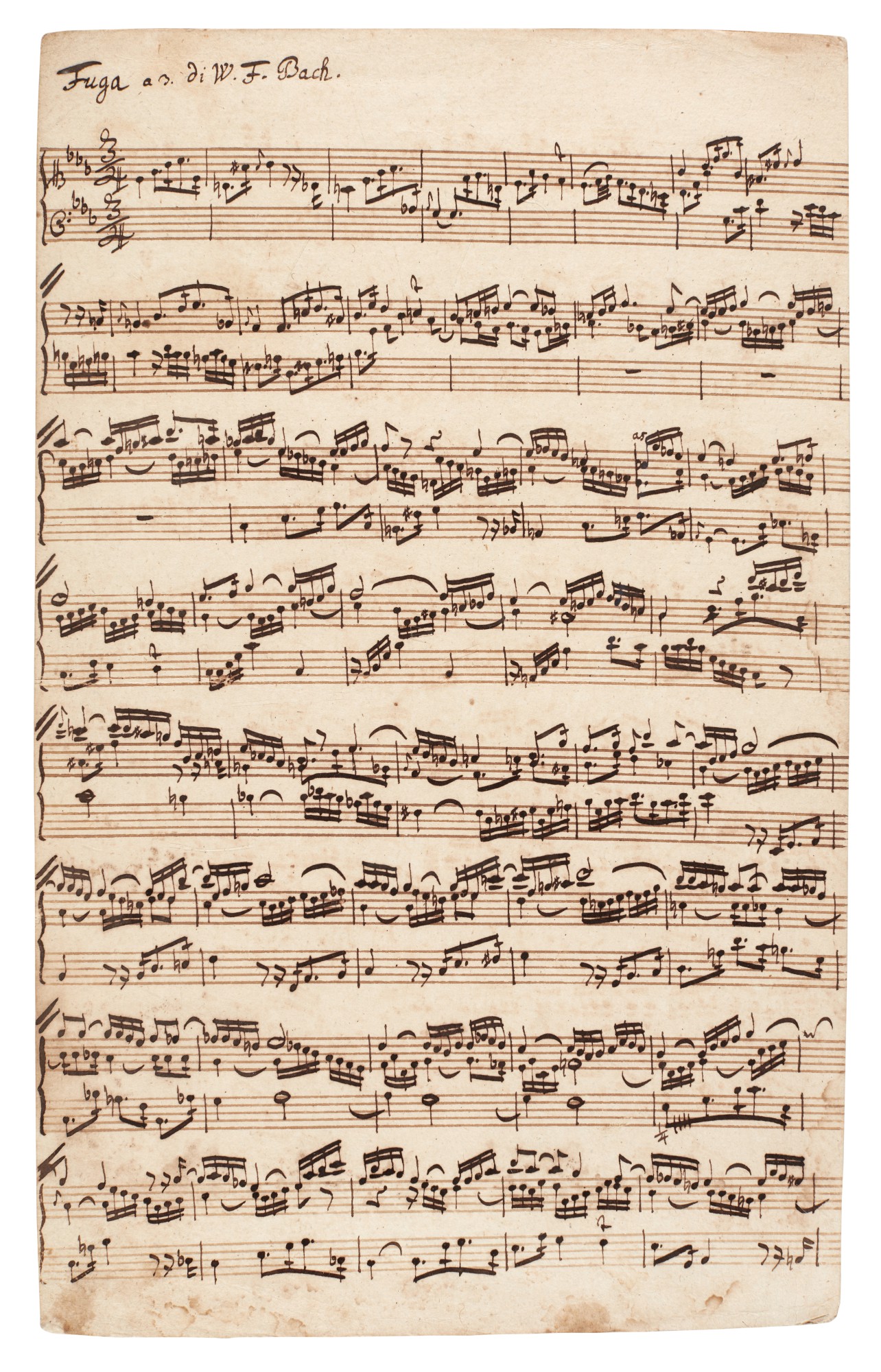 W. F. Bach, Early scribal manuscript of the Fugue in C Minor for ...