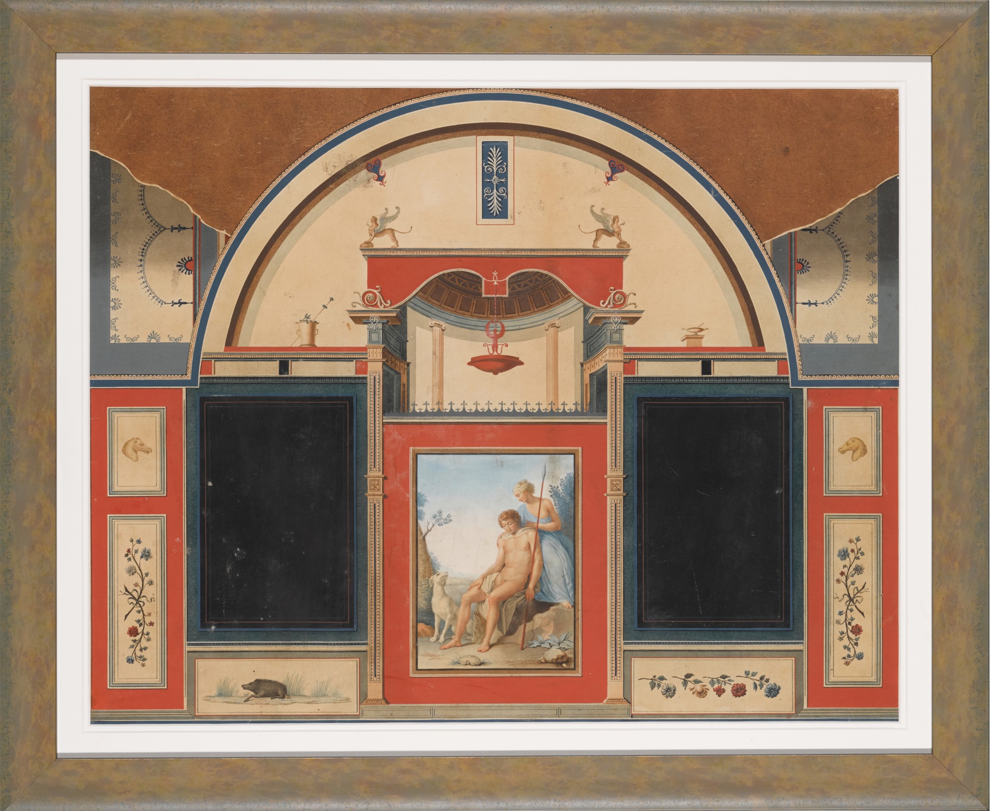 A set of five hand-coloured engravings depicting the Roman frescoes of ...