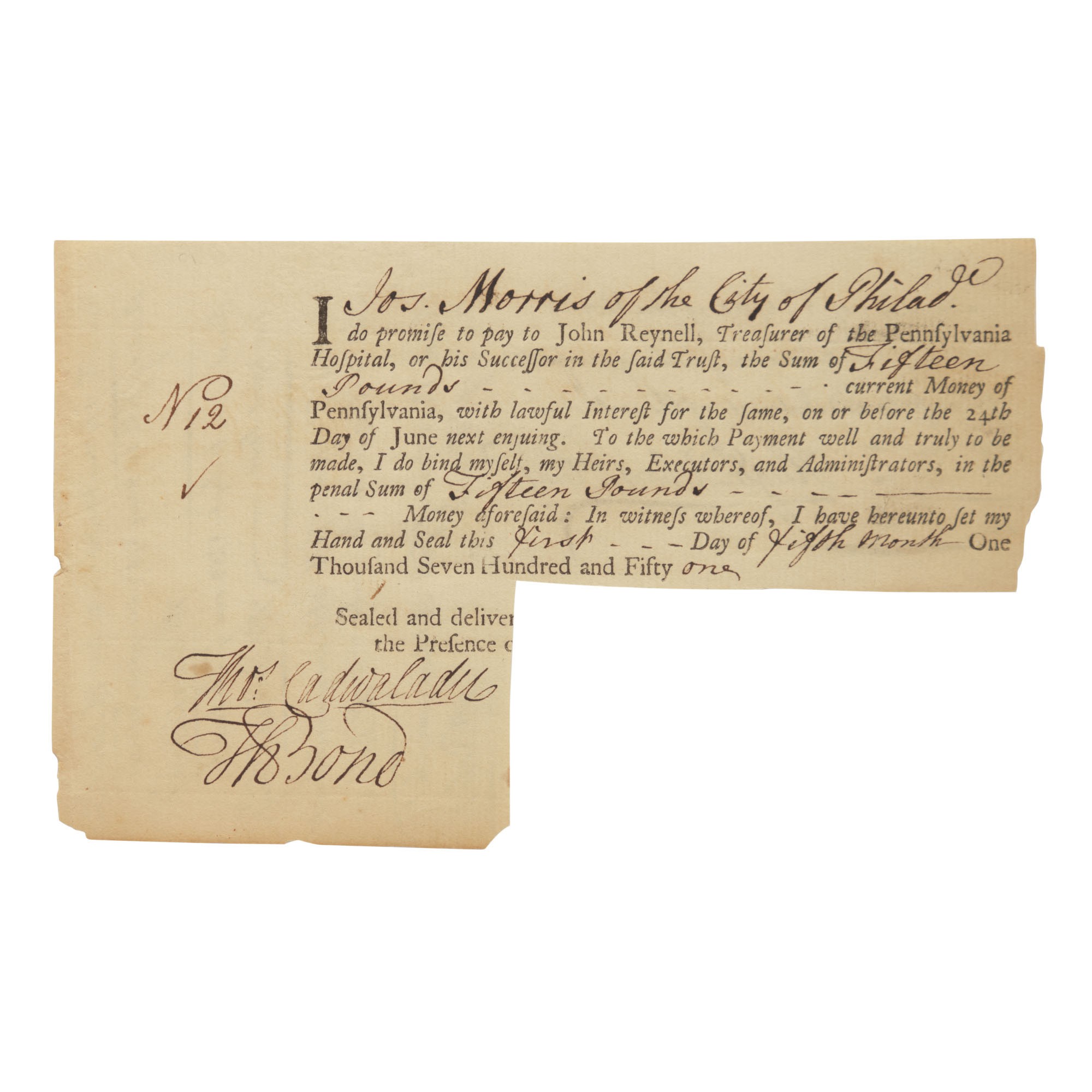 Franklin, Benjamin, & David Hall, printers | A very early promissory ...