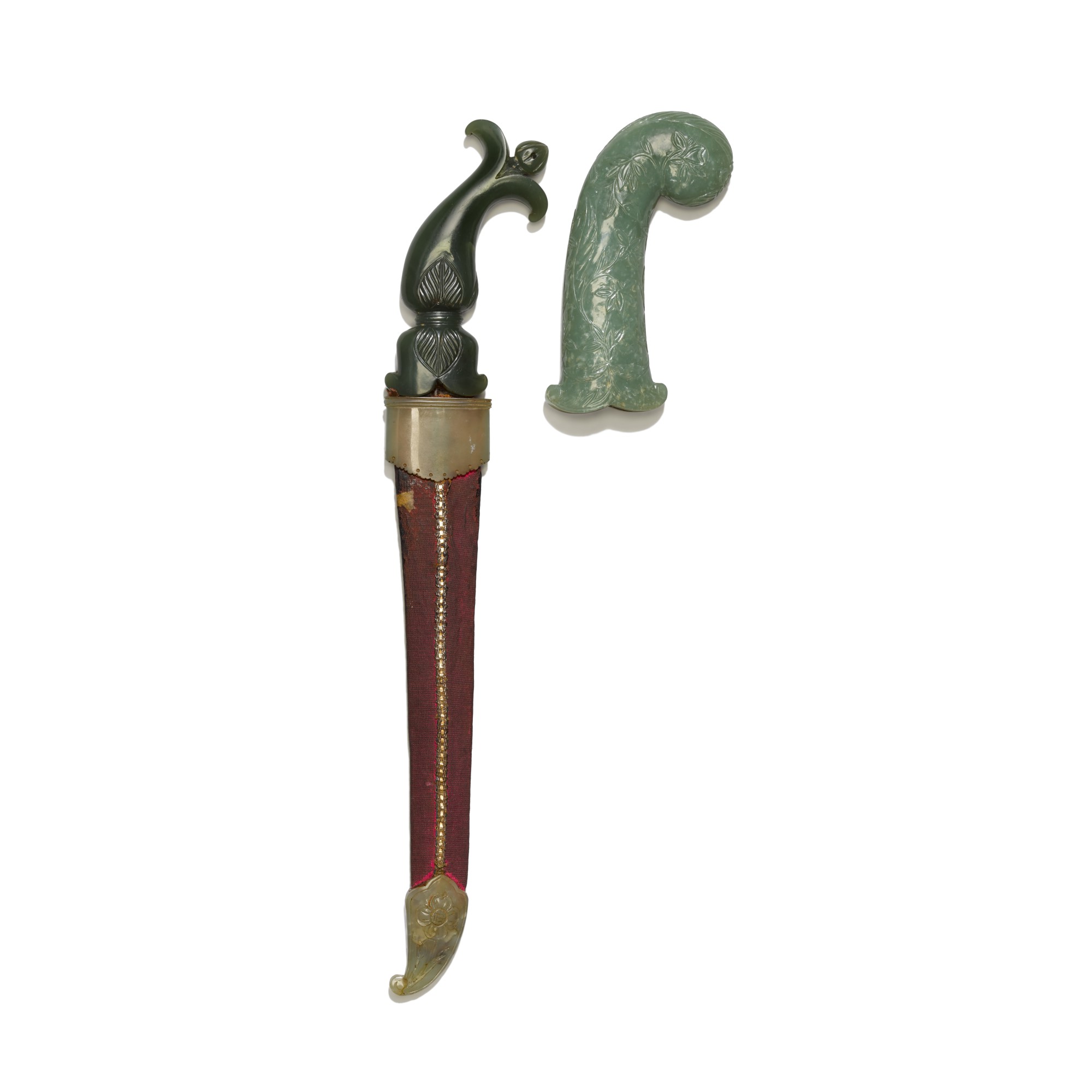 A Mughal jade-hilted dagger (khanjar) with scabbard and a carved jade ...