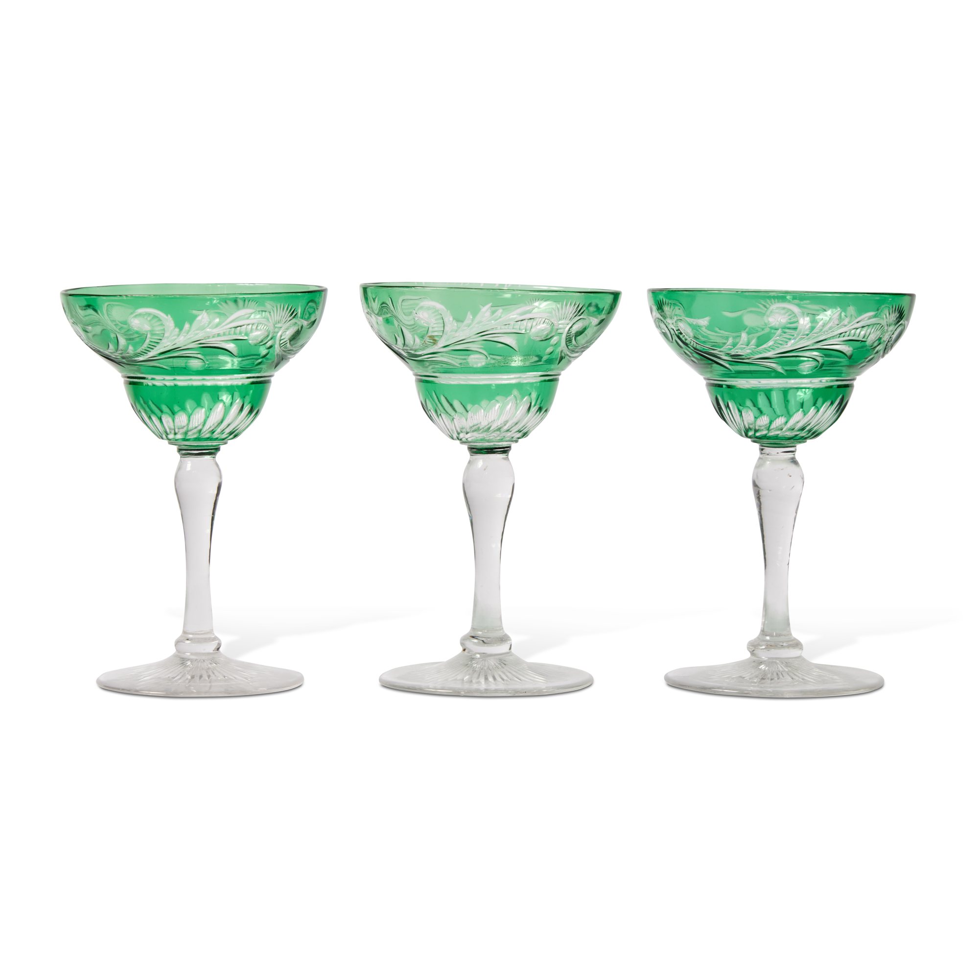 A Stevens and Williams Intaglio-Cut Green Glass Decanter and Stopper ...