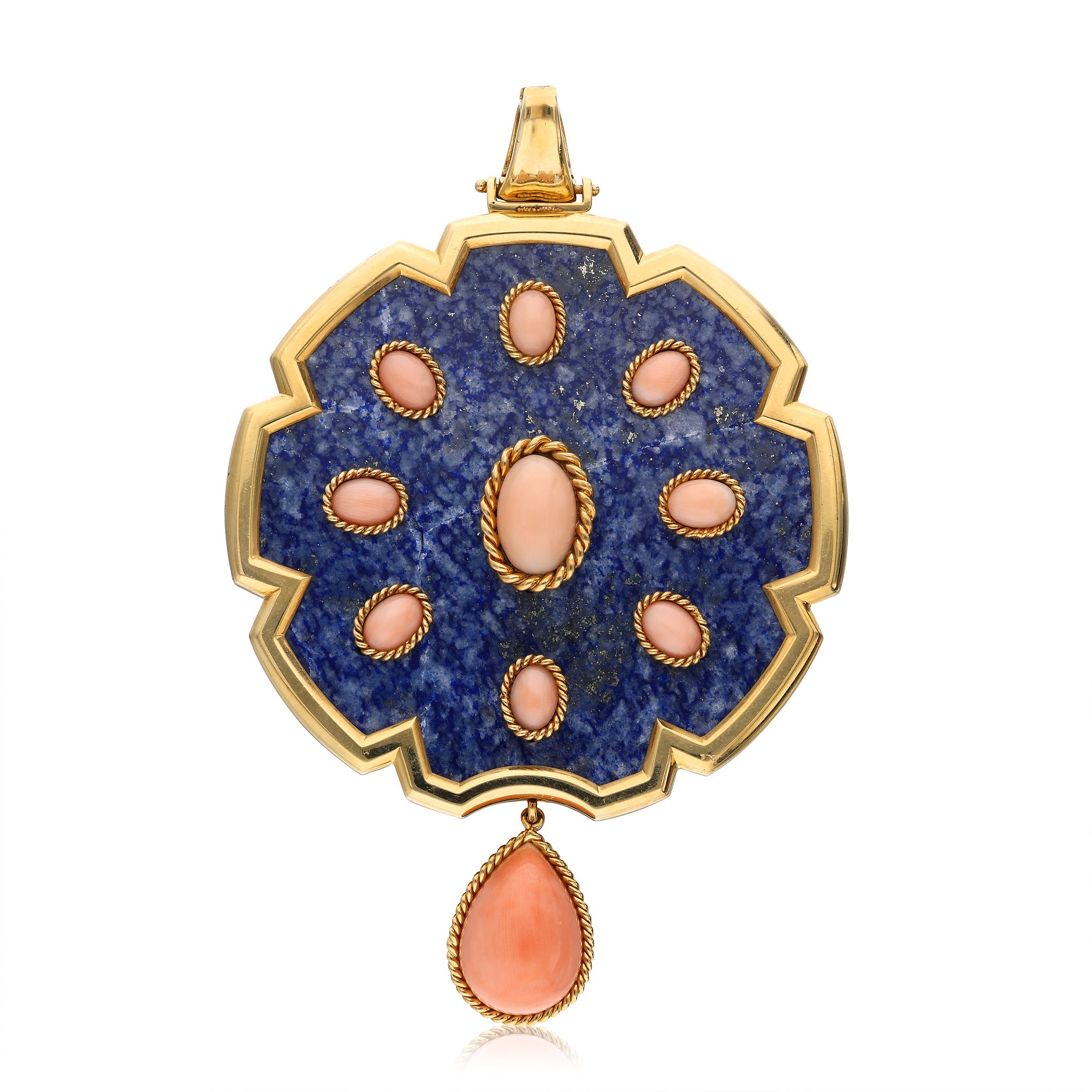 Andrew Clunn Vintage Gold, Lapis Lazuli And Coral Pendant Available For ...