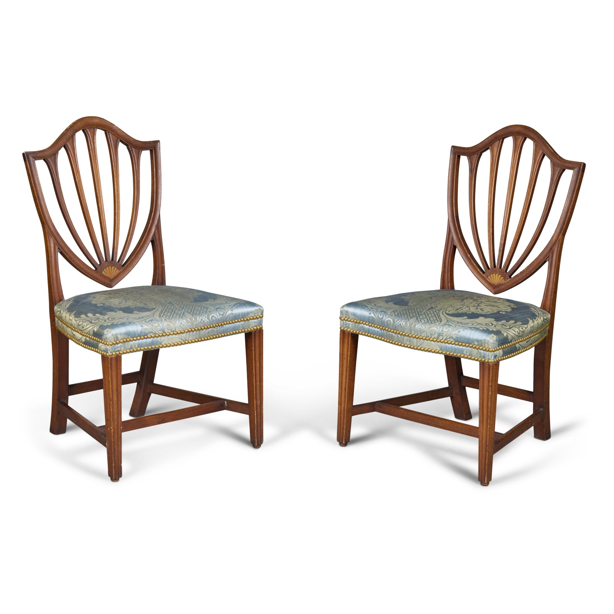 A Pair of Federal Inlaid Mahogany Shield Back Serpentine Front Side ...