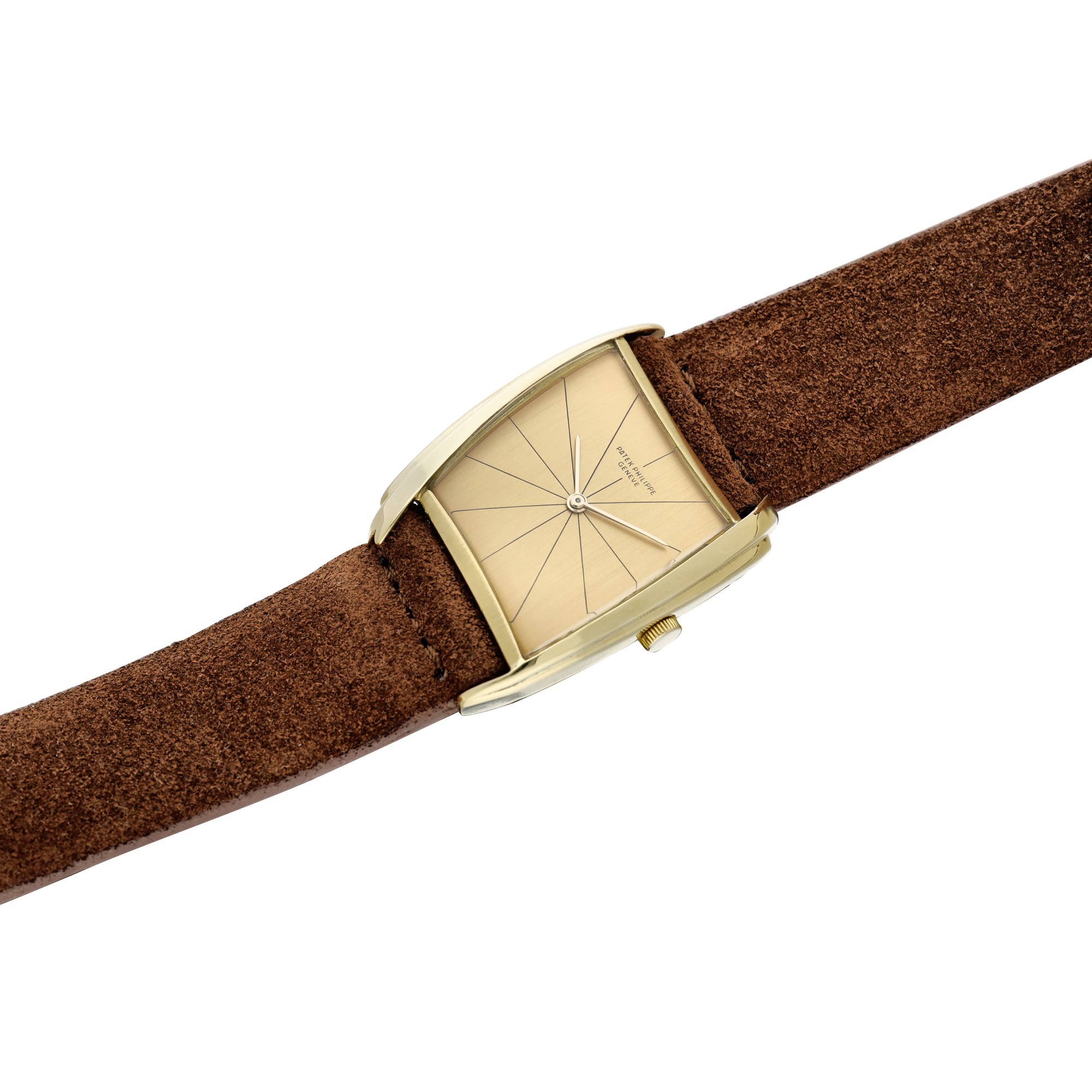 Reference 3424 A yellow gold asymmetrical wristwatch, designed by ...