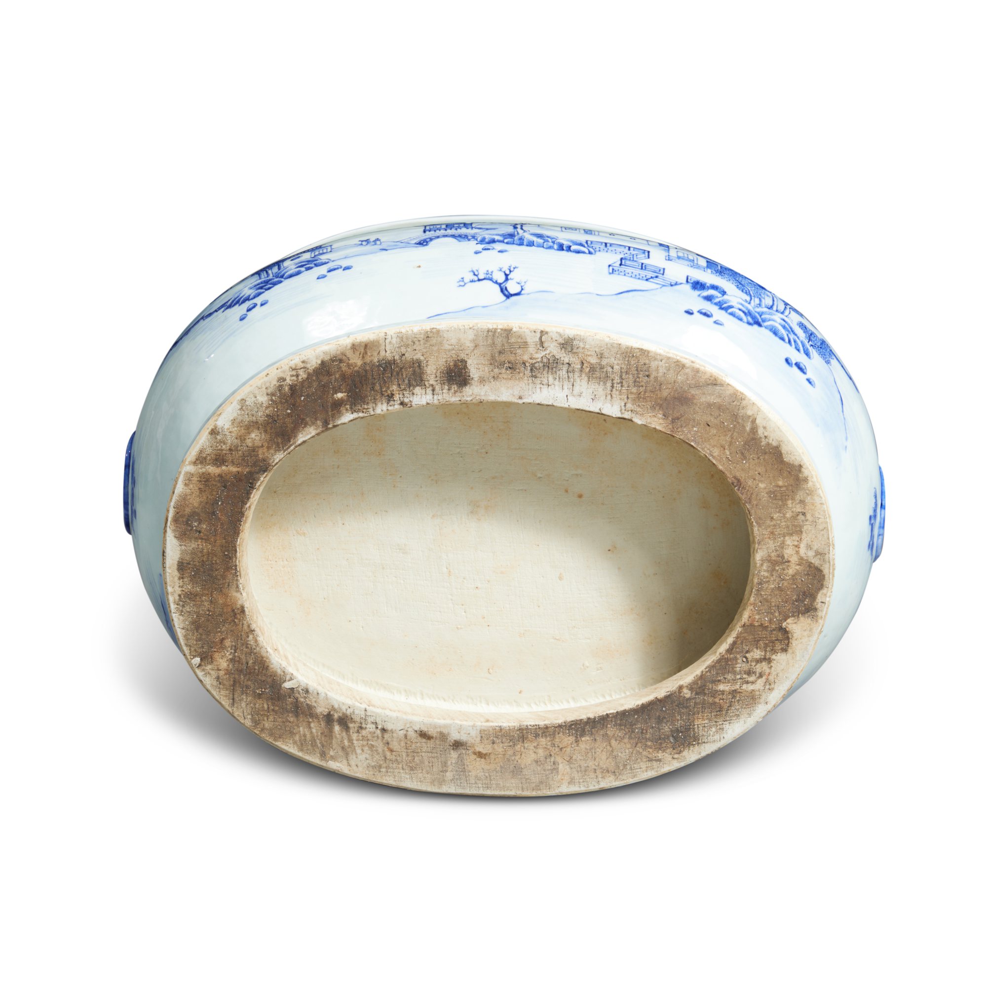 A Rare Large Chinese Export Blue and White Large Oval Wine Cistern Qing ...