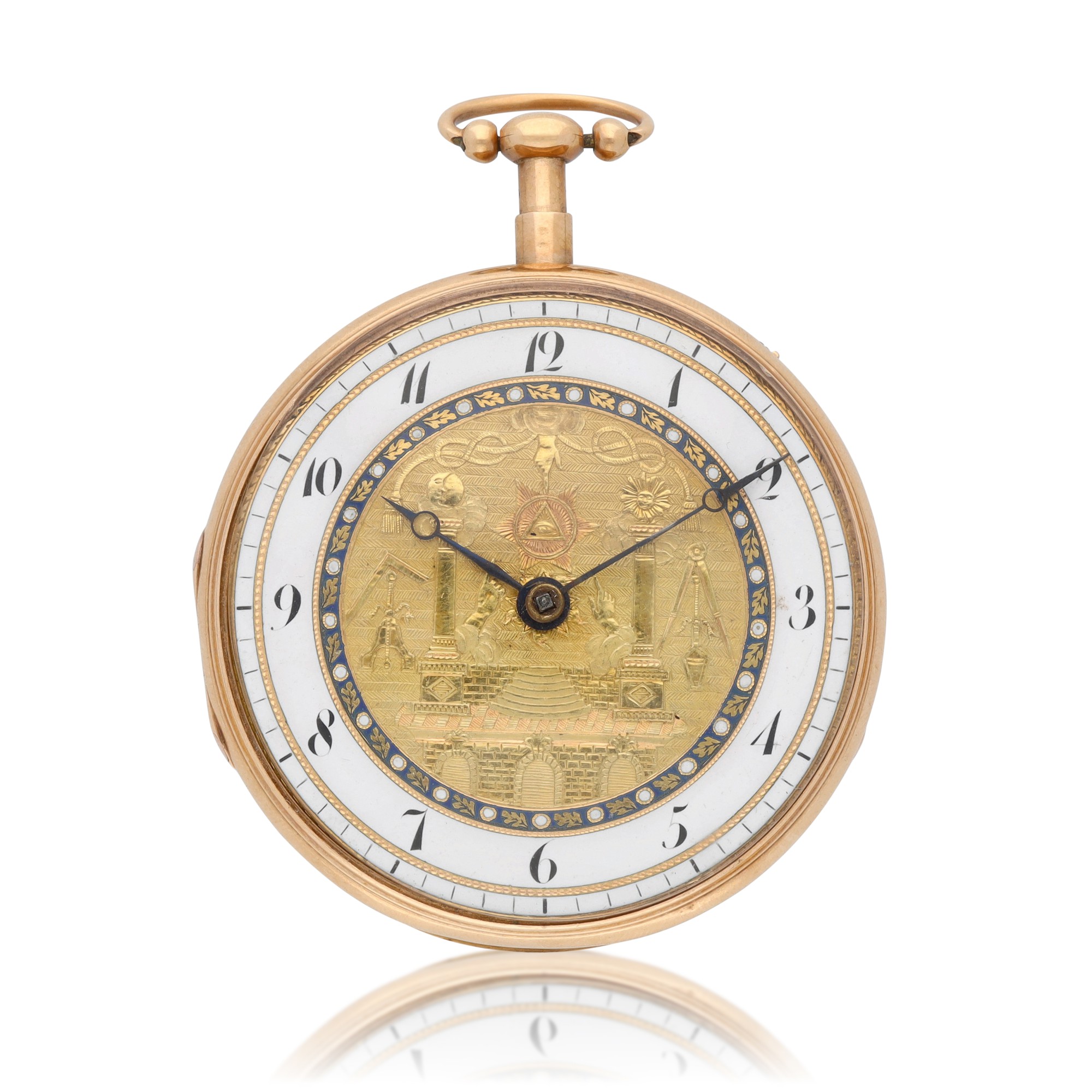 No. 15421, 599 A gold quarter repeating verge watch with Masonic themed ...